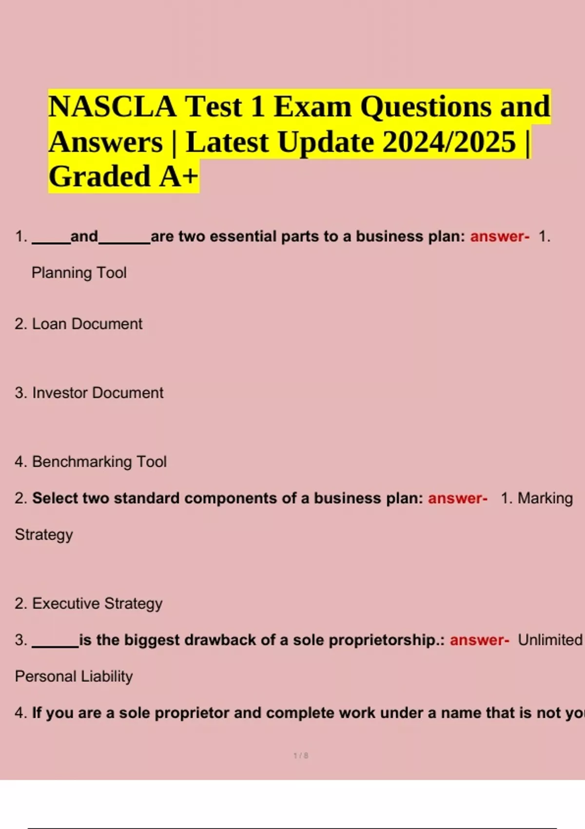 NASCLA Test 1 Exam Questions and Answers | Latest Update 2024/2025 ...