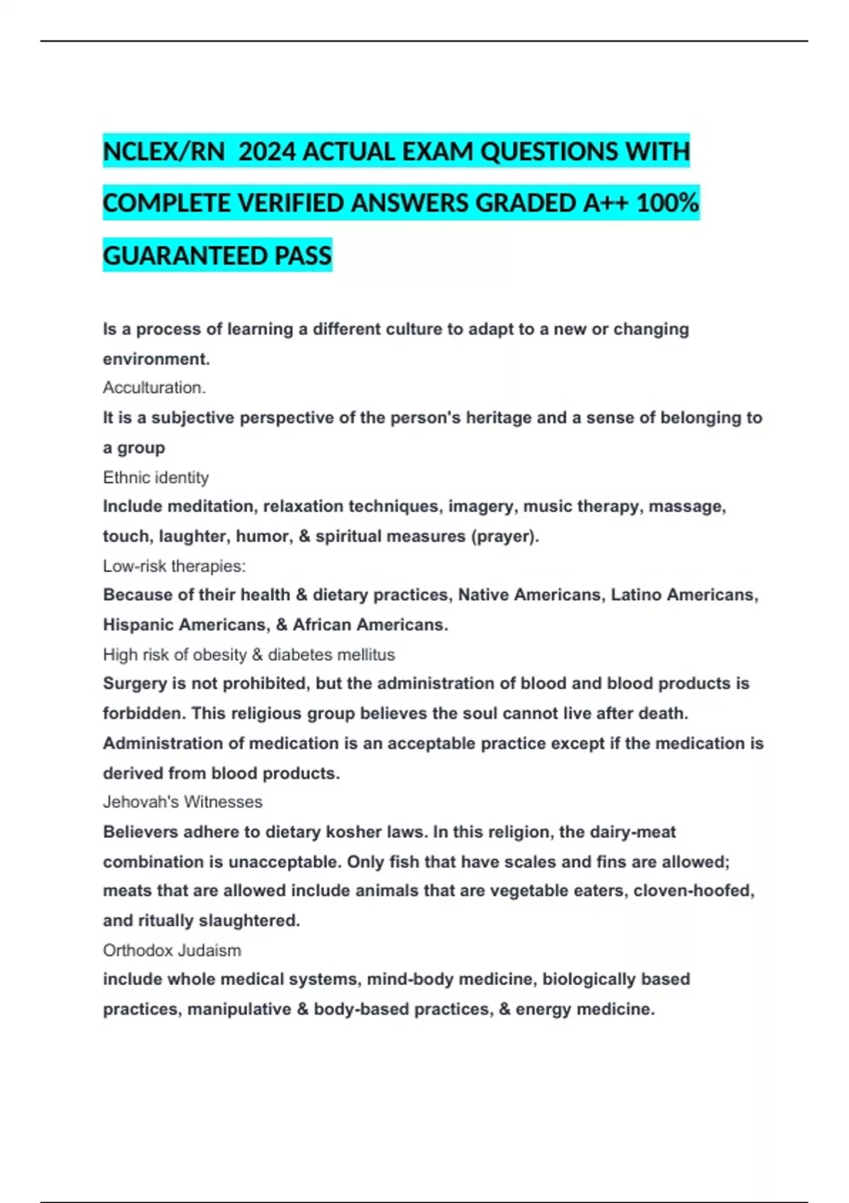 NCLEX/RN 2024 ACTUAL EXAM QUESTIONS WITH COMPLETE VERIFIED ANSWERS ...