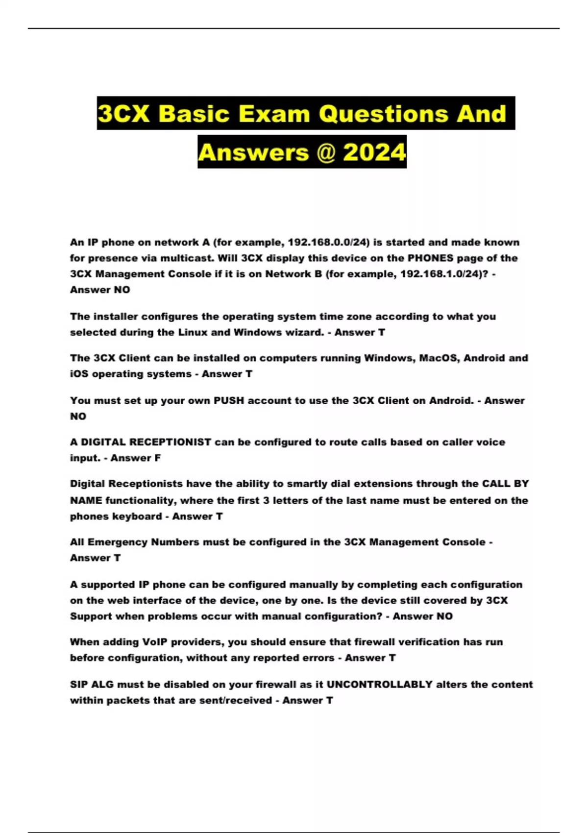 3CX ACADEMY PACKAGED EXAMS!! - Stuvia US