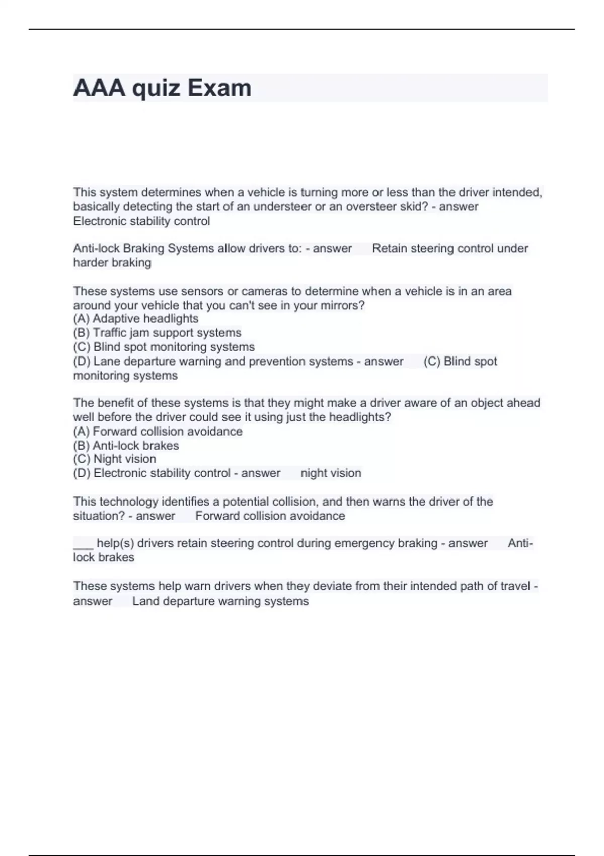 AAA quiz Exam Questions and Answers 100% correct - AAA - Stuvia US