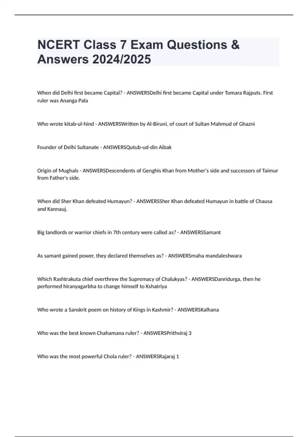 NCERT Class 7 Exam Questions & Answers 2024/2025 - NCERT Class 7 ...