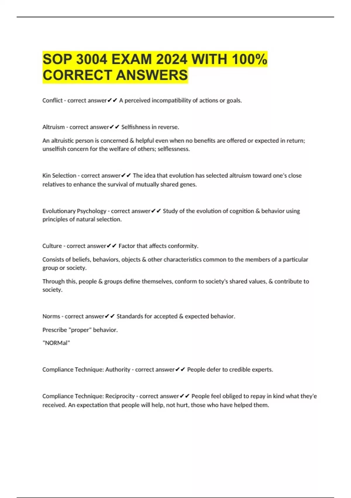 SOP 3004 EXAM 2024 WITH 100% CORRECT ANSWERS - SOP 3004 - Stuvia US