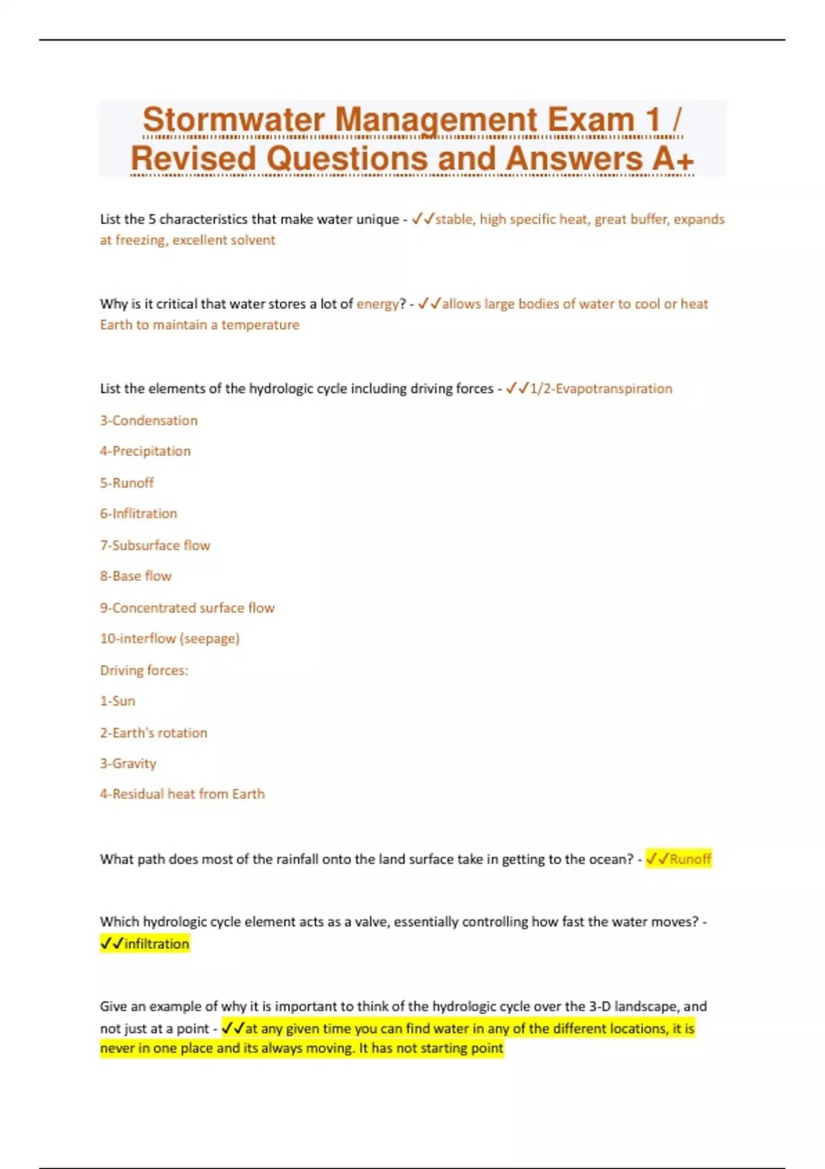 Stormwater Management Exam 1 / Revised Questions and Answers A+ ...