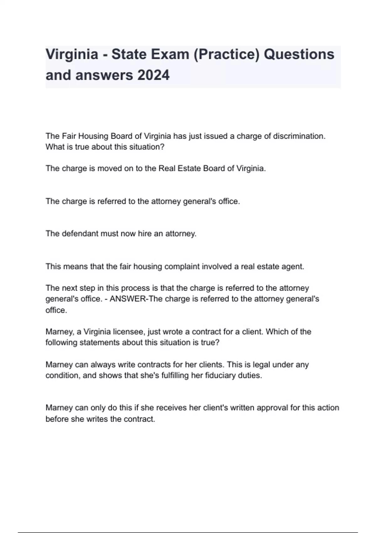 Virginia - State Exam (Practice) Questions and answers 2024 with ...