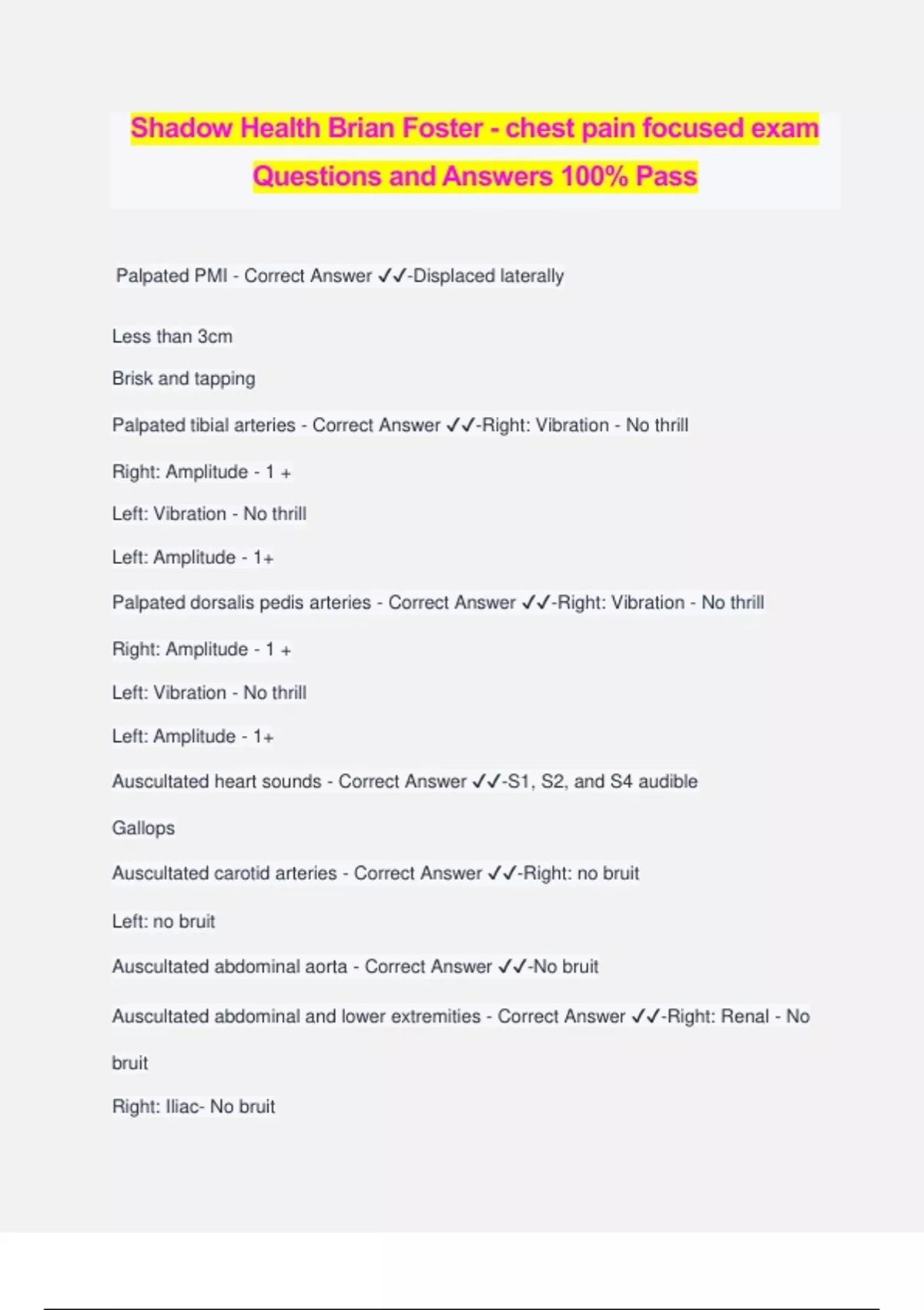 Shadow Health Brian Foster - chest pain focused exam Questions and ...