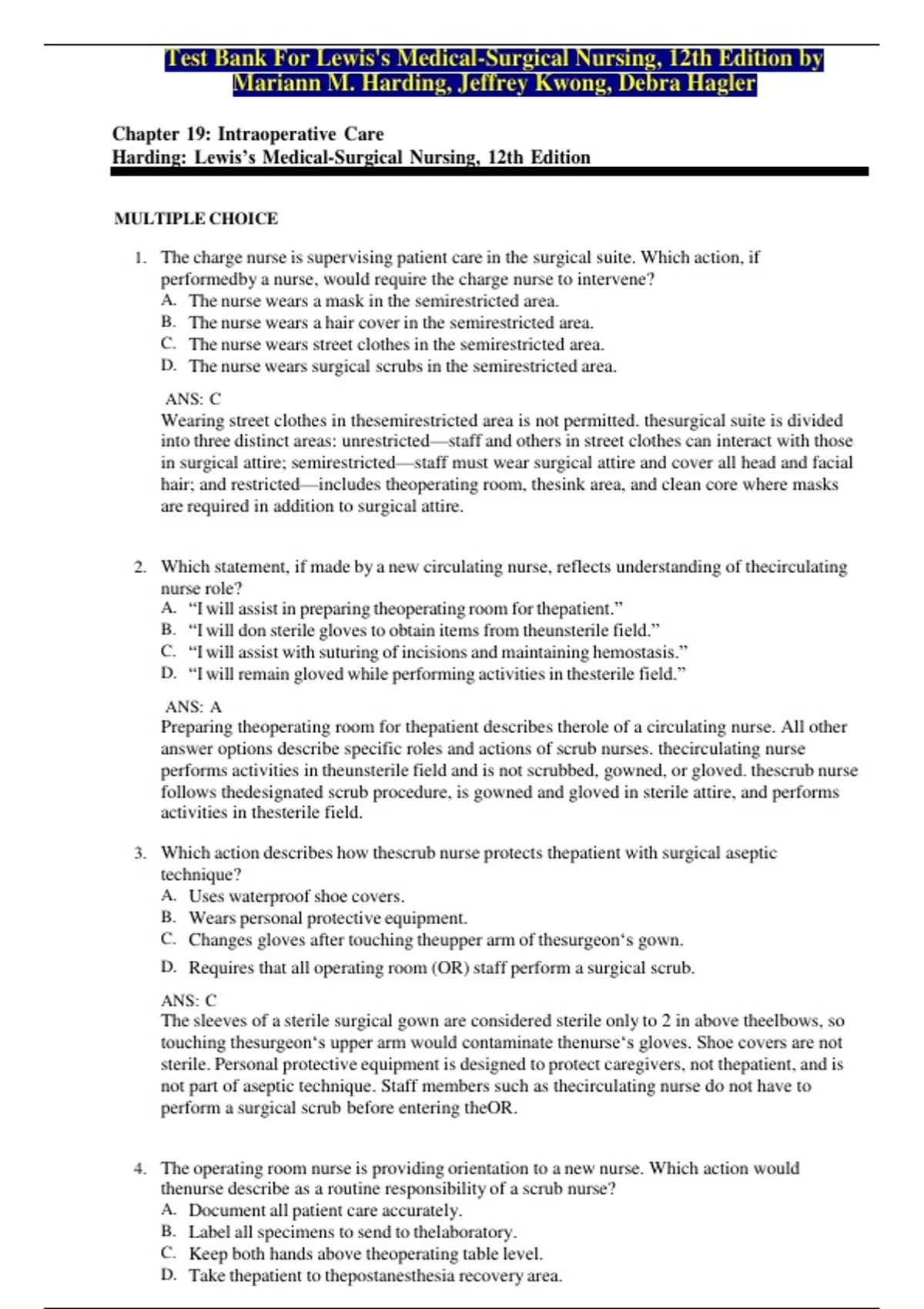 Test bank for lewis medical surgical nursing 12th edition - Lewis\'s ...