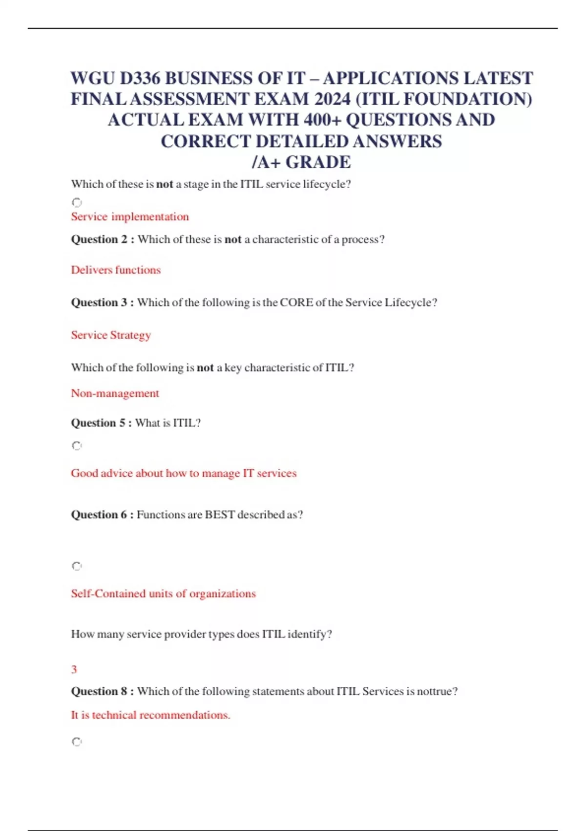 WGU D336 BUSINESS OF IT – APPLICATIONS LATEST FINAL ASSESSMENT EXAM ...