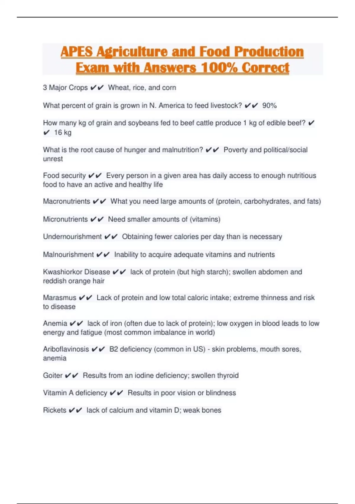 APES Agriculture and Food Production Exam with Answers 100% Correct ...