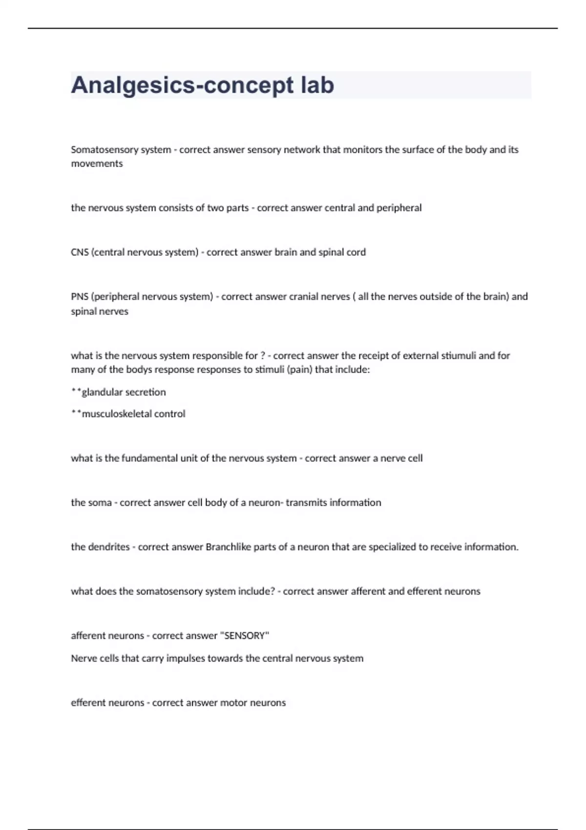 Analgesics-Concept Lab Verified Latest Exam Updated Answers 2024 ...