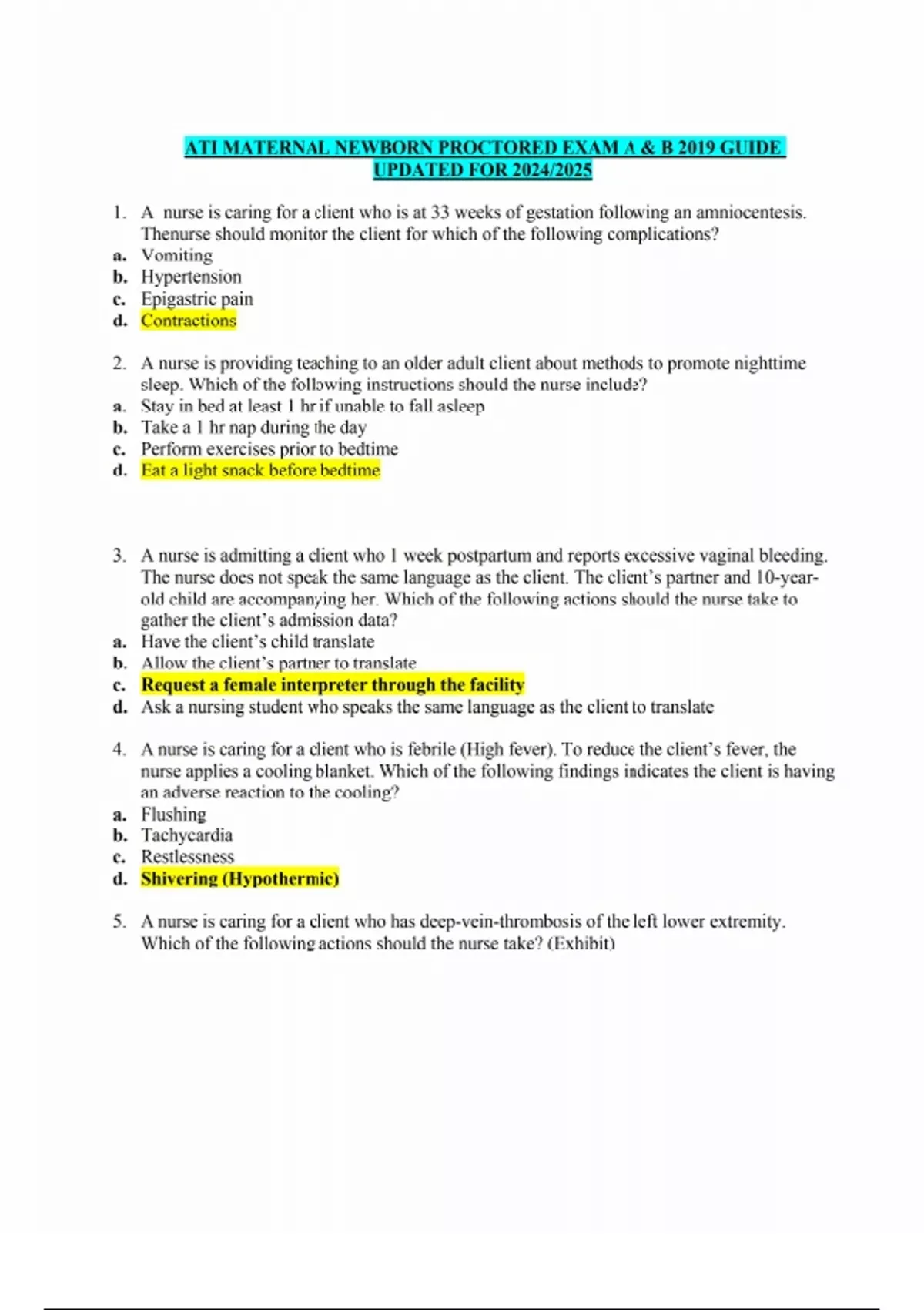 ATI MATERNAL NEWBORN PROCTORED EXAM FORM A & B 2019 GUIDE UPDATED FOR ...