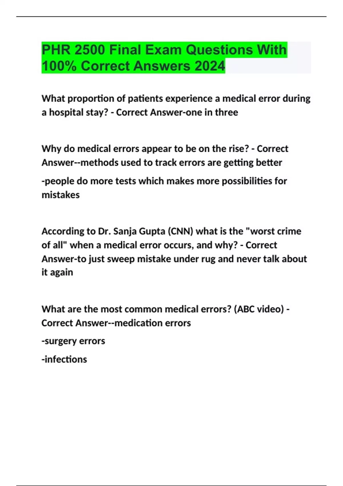 Phr 2500 Final Exam Questions With 100 Correct Answers 2024 Phr 2500 Stuvia Us