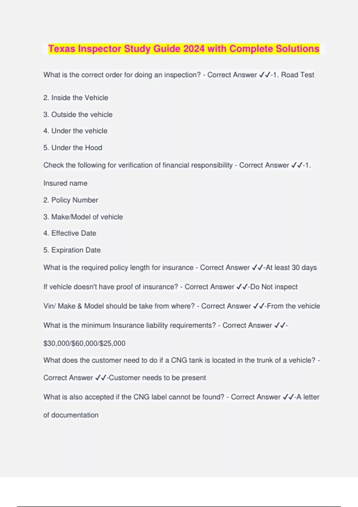 Texas Inspector Study Guide 2024 with Complete Solutions - Texas State ...