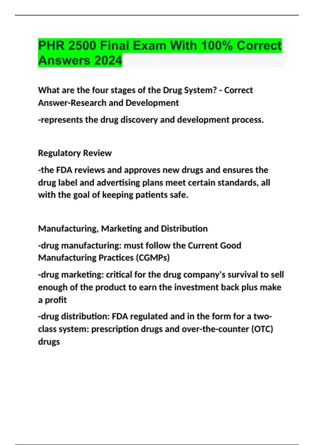 Phr 2500 Final Exam With 100 Correct Answers 2024 Phr 2500 Stuvia Us