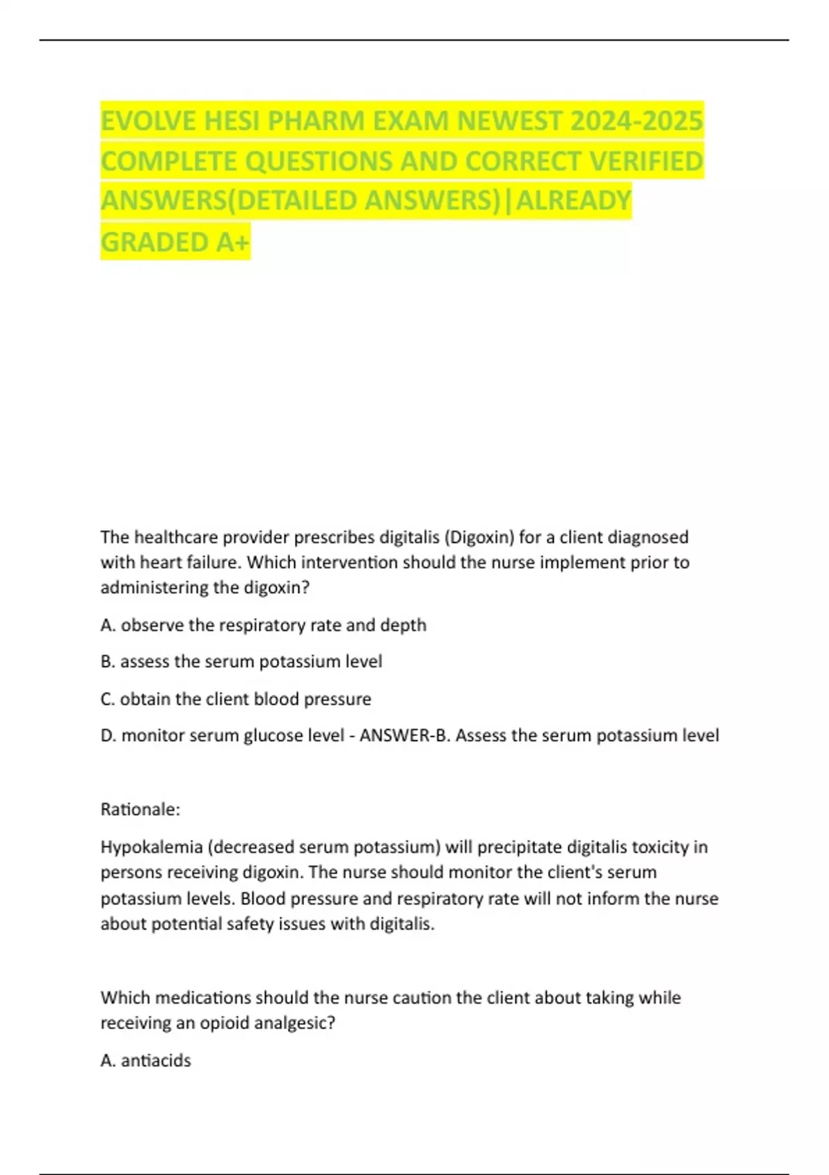 EVOLVE HESI PHARM EXAM NEWEST COMPLETE QUESTIONS AND CORRECT VERIFIED ...