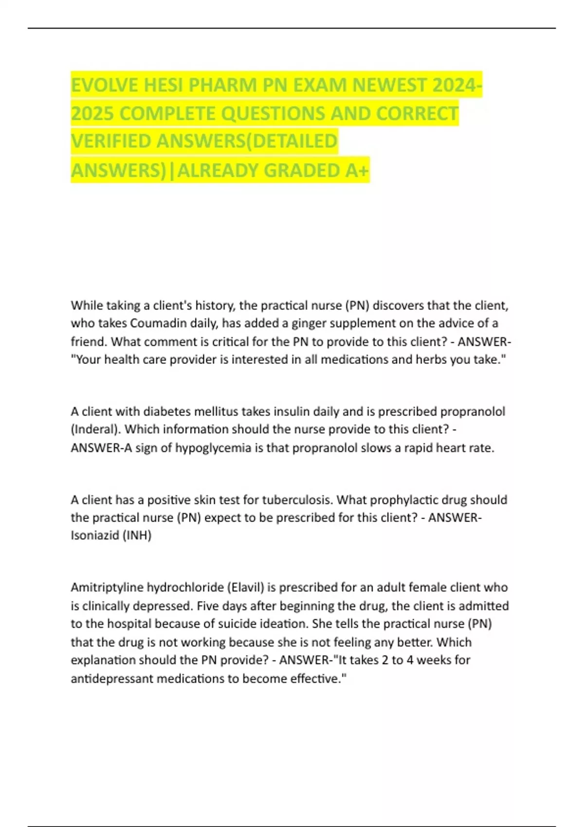 EVOLVE HESI PHARM PN EXAM NEWEST COMPLETE QUESTIONS AND CORRECT ...