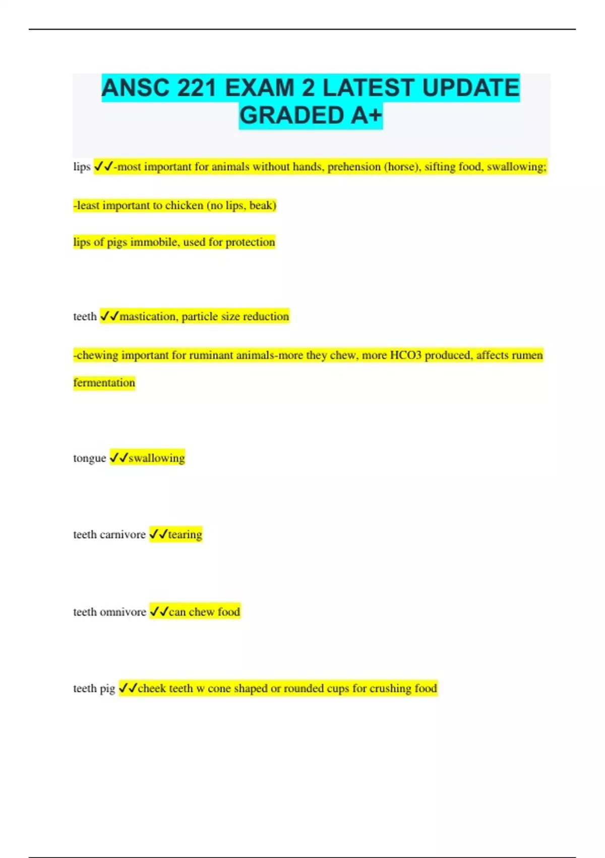 ANSC 221 EXAM 2 LATEST UPDATE GRADED A+ - ANSC 221 - Stuvia US