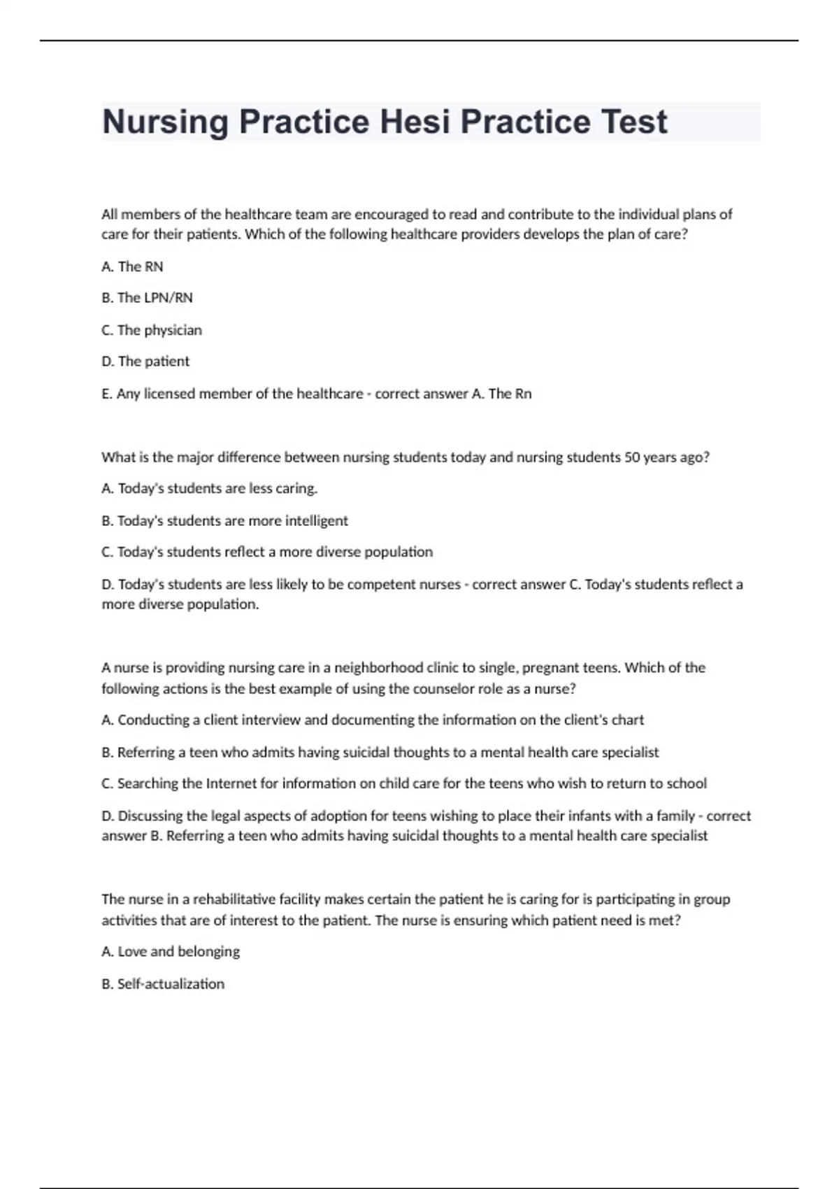 Nursing Practice Hesi Practice Test with 100% correct answers 2024 ...