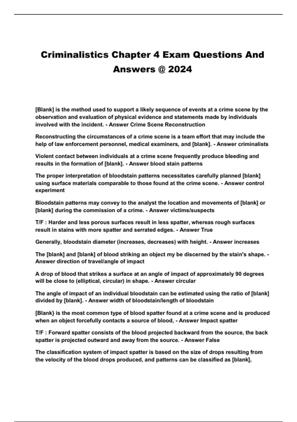 Criminalistics Chapter 4 Exam Questions And Answers @ 2024 ...