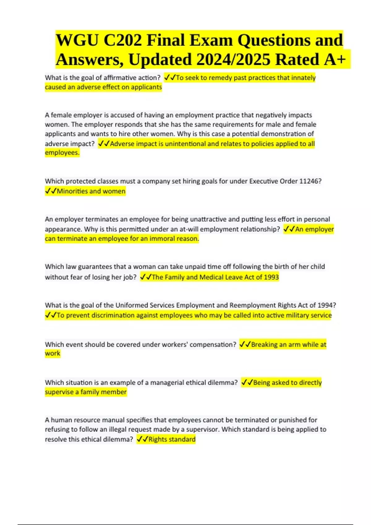 WGU C202 Final Exam Questions and Answers, Latest Updated 2024/2025 ...