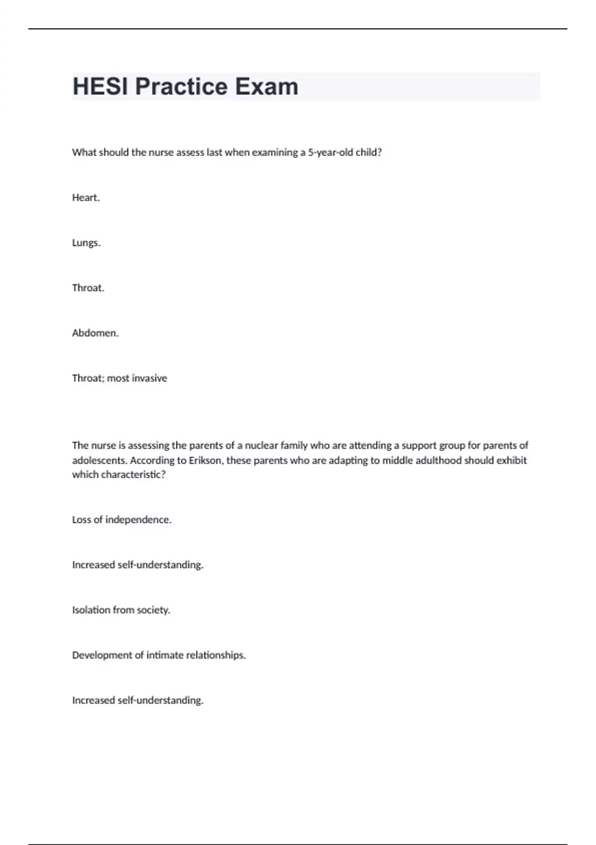 HESI Practice Exam fully solved 2024 - HESI NURSING - Stuvia US