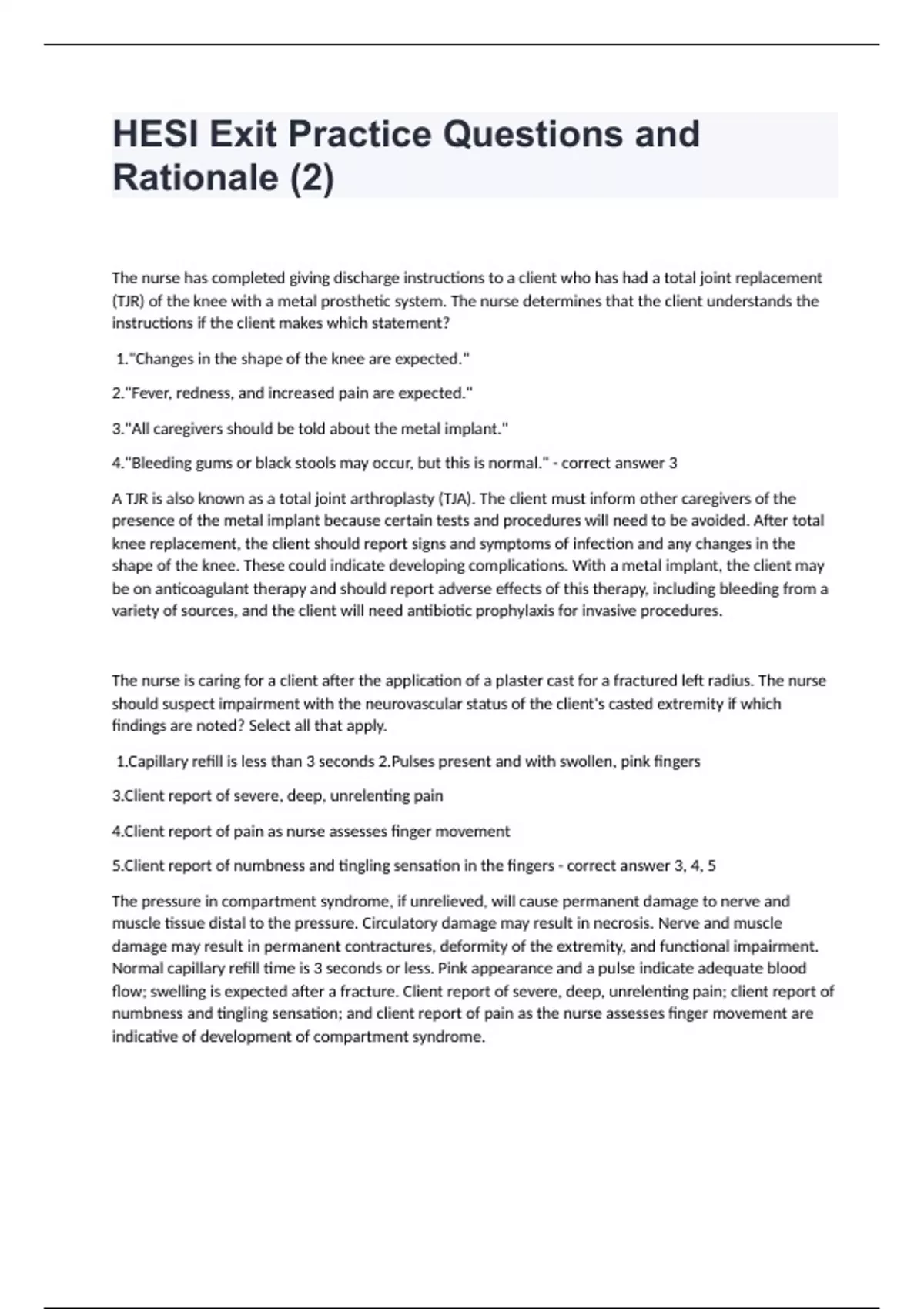 HESI Exit Practice Questions and Rationale (2) 2024 passed - HESI ...