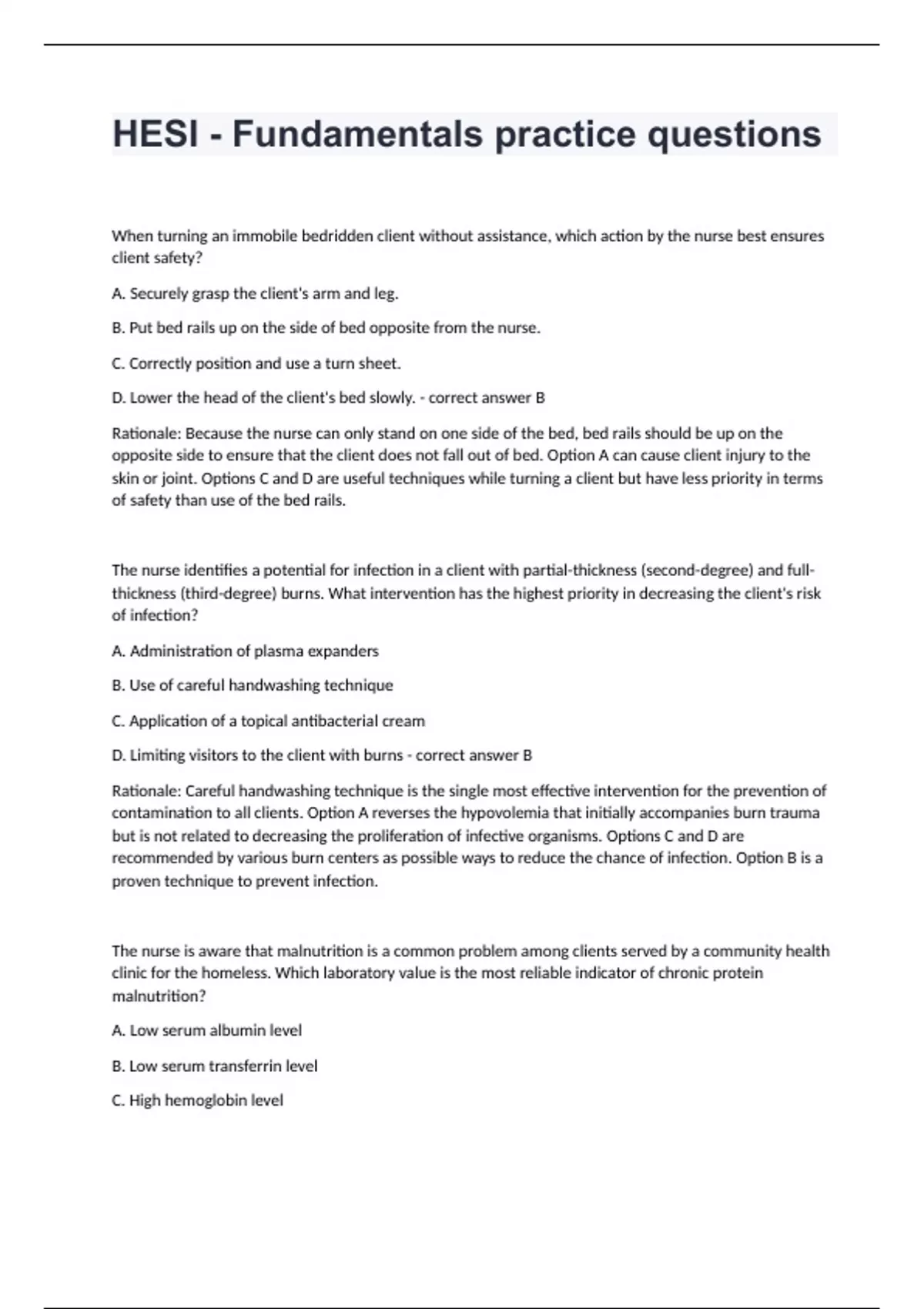 HESI - Fundamentals practice questions well answered 2024 - HESI ...