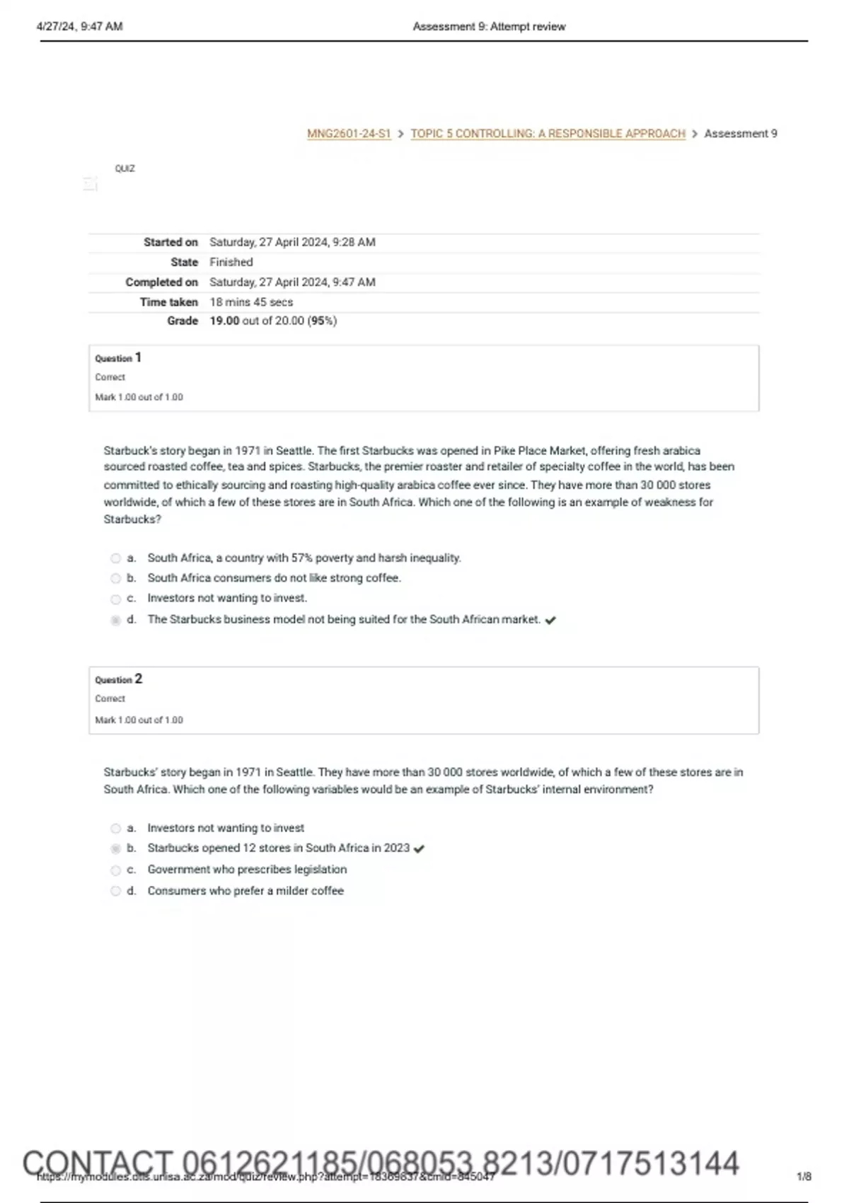 MNG2601 ASSESSMENT 9 SEMESTER 1 2024 (MCQ ANSWERS) - GENERAL MANAGEMENT ...