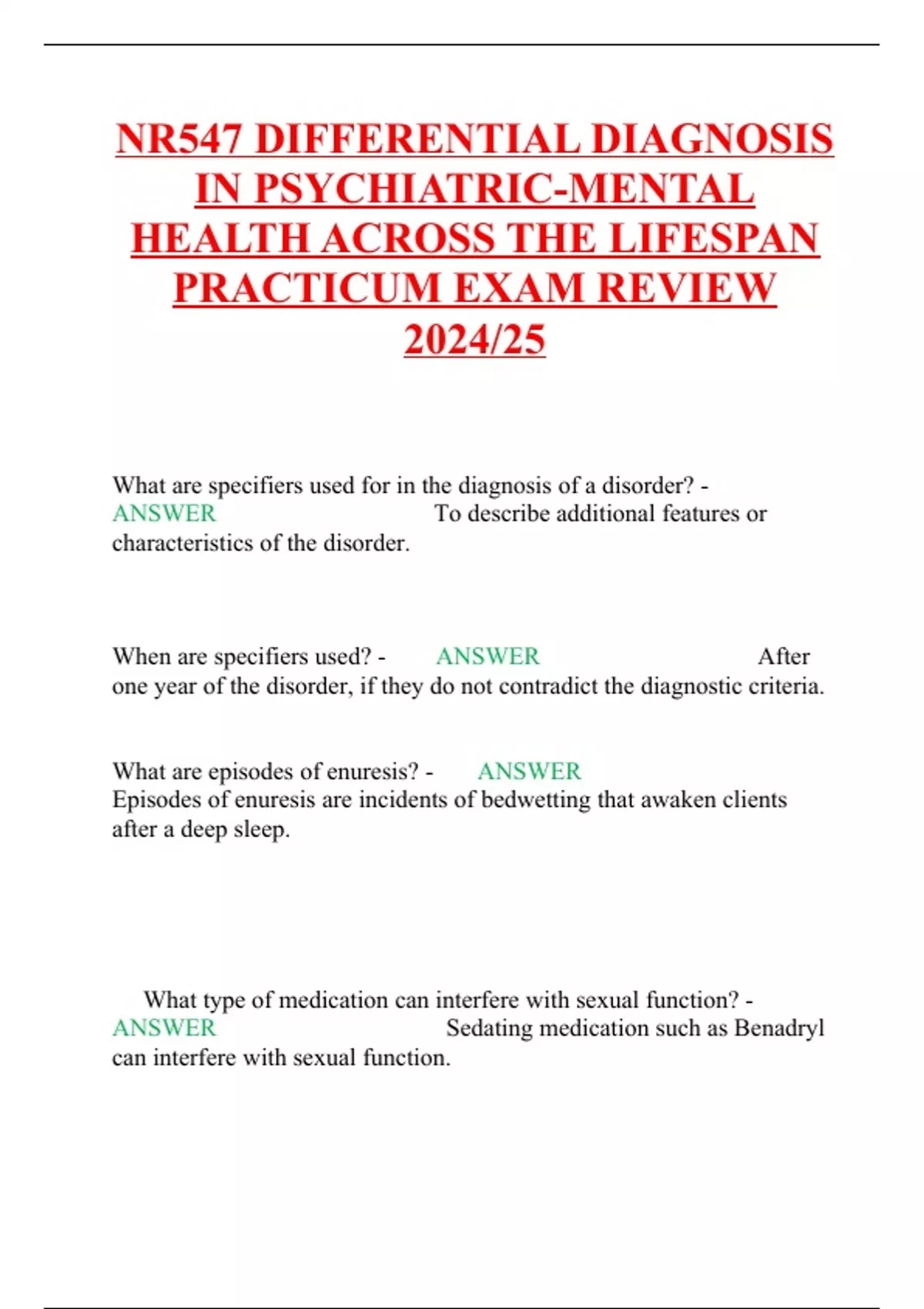 NR547 DIFFERENTIAL DIAGNOSIS IN PSYCHIATRIC-MENTAL HEALTH ACROSS THE ...