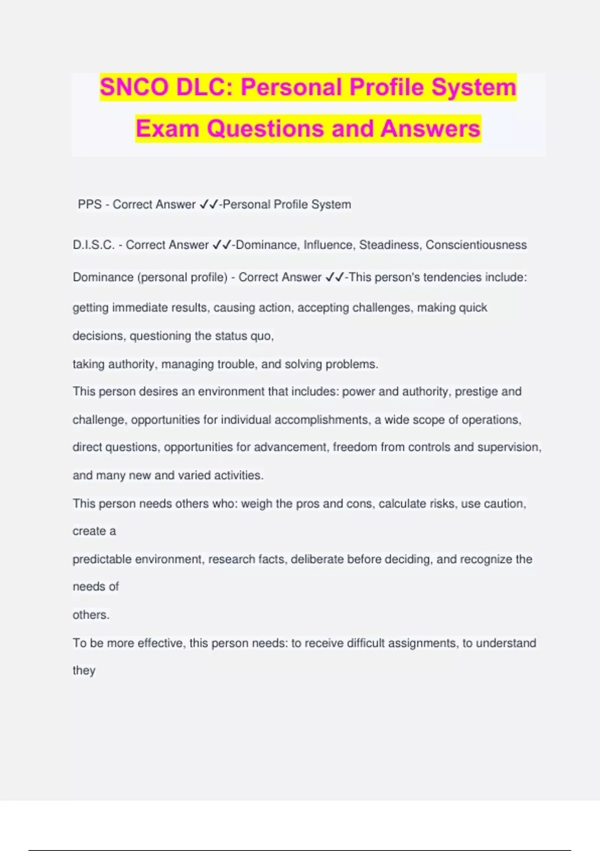 SNCO DLC: Personal Profile System Exam Questions and Answers - DLC ...