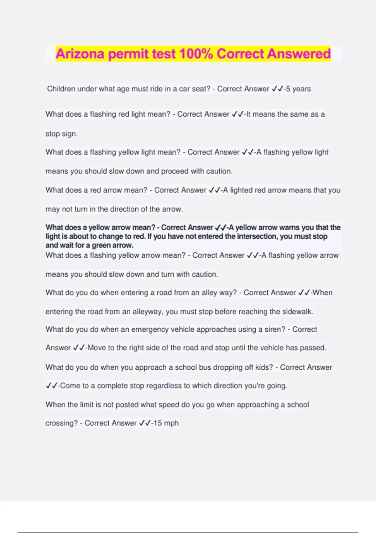 Arizona permit test 100% Correct Answered - Arizona Permit - Stuvia US