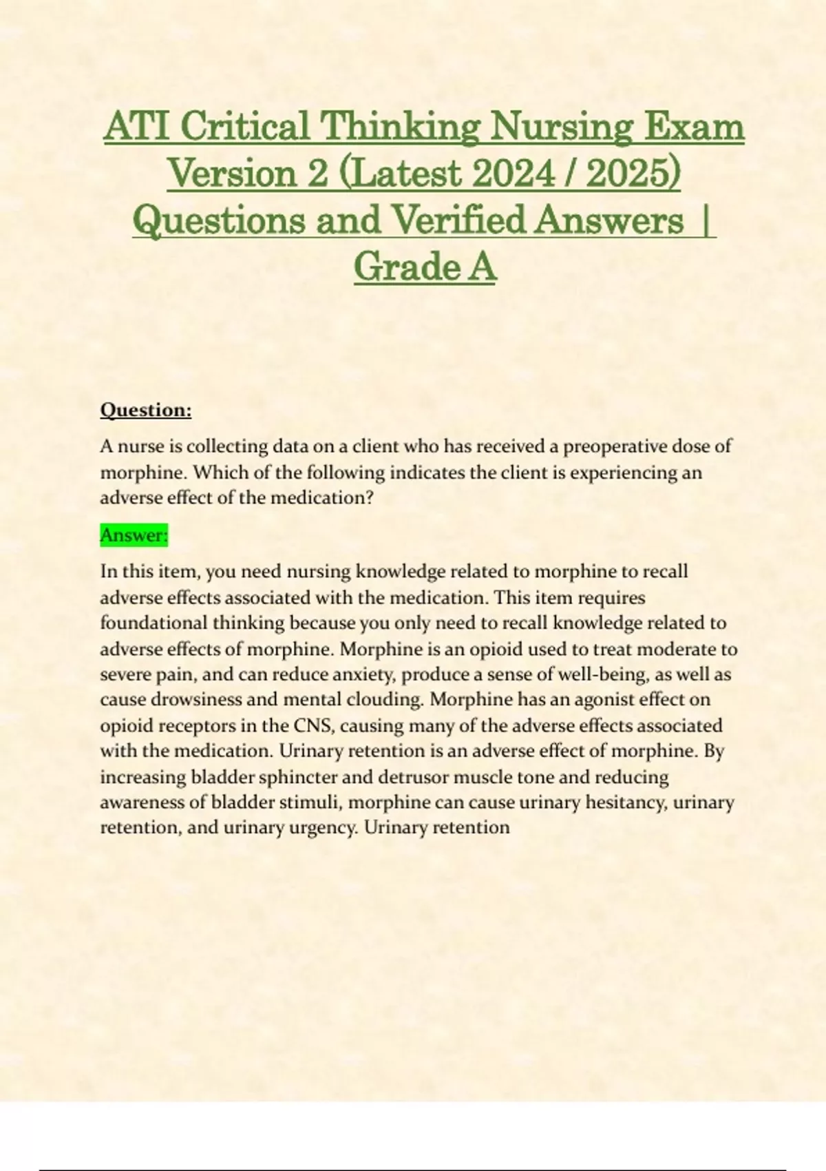 ATI Critical Thinking Nursing Exam Version 2 (Latest 2024 / 2025 ...