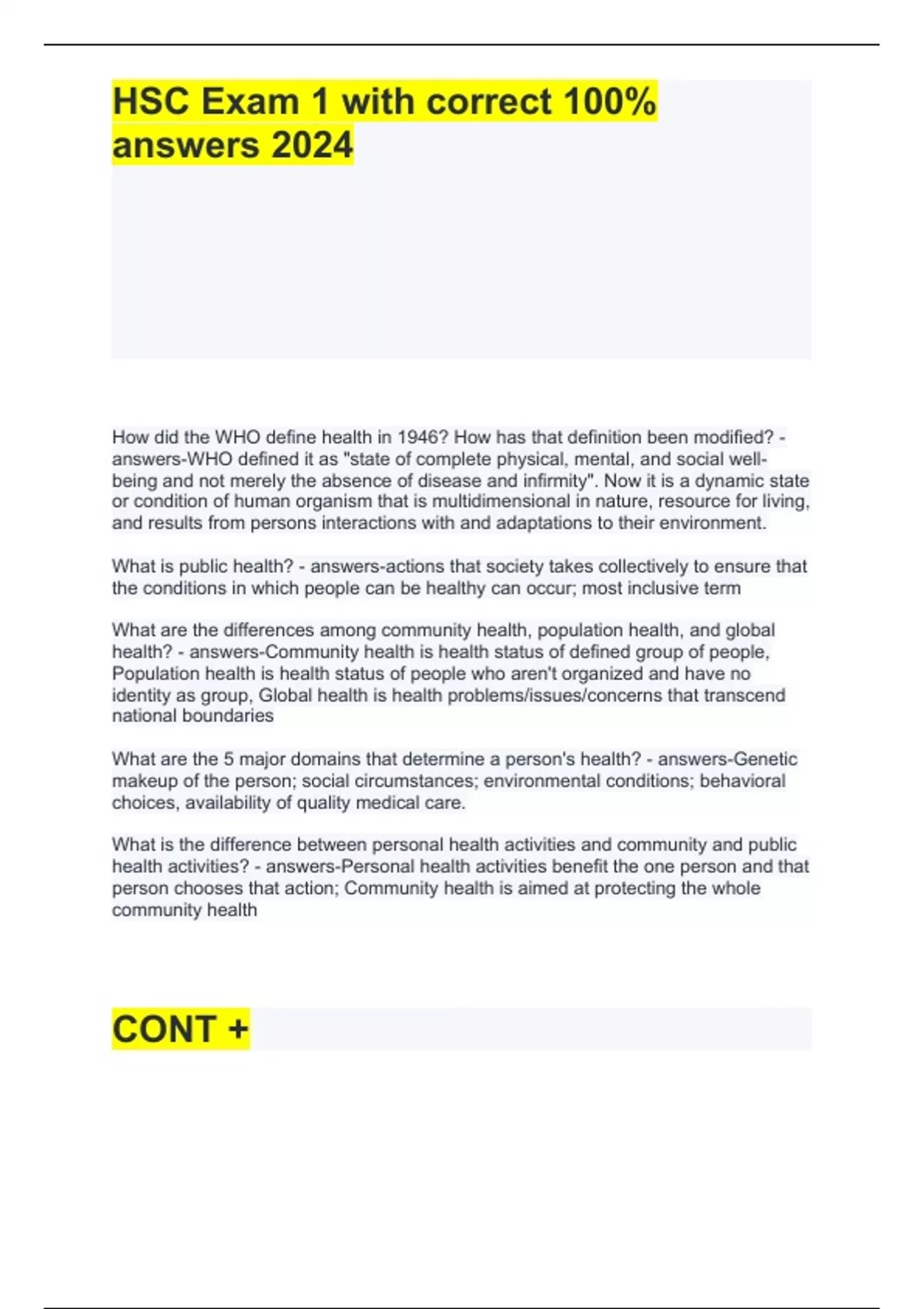 HSC Exam 1 with correct 100% answers 2024 - HSC - Stuvia US