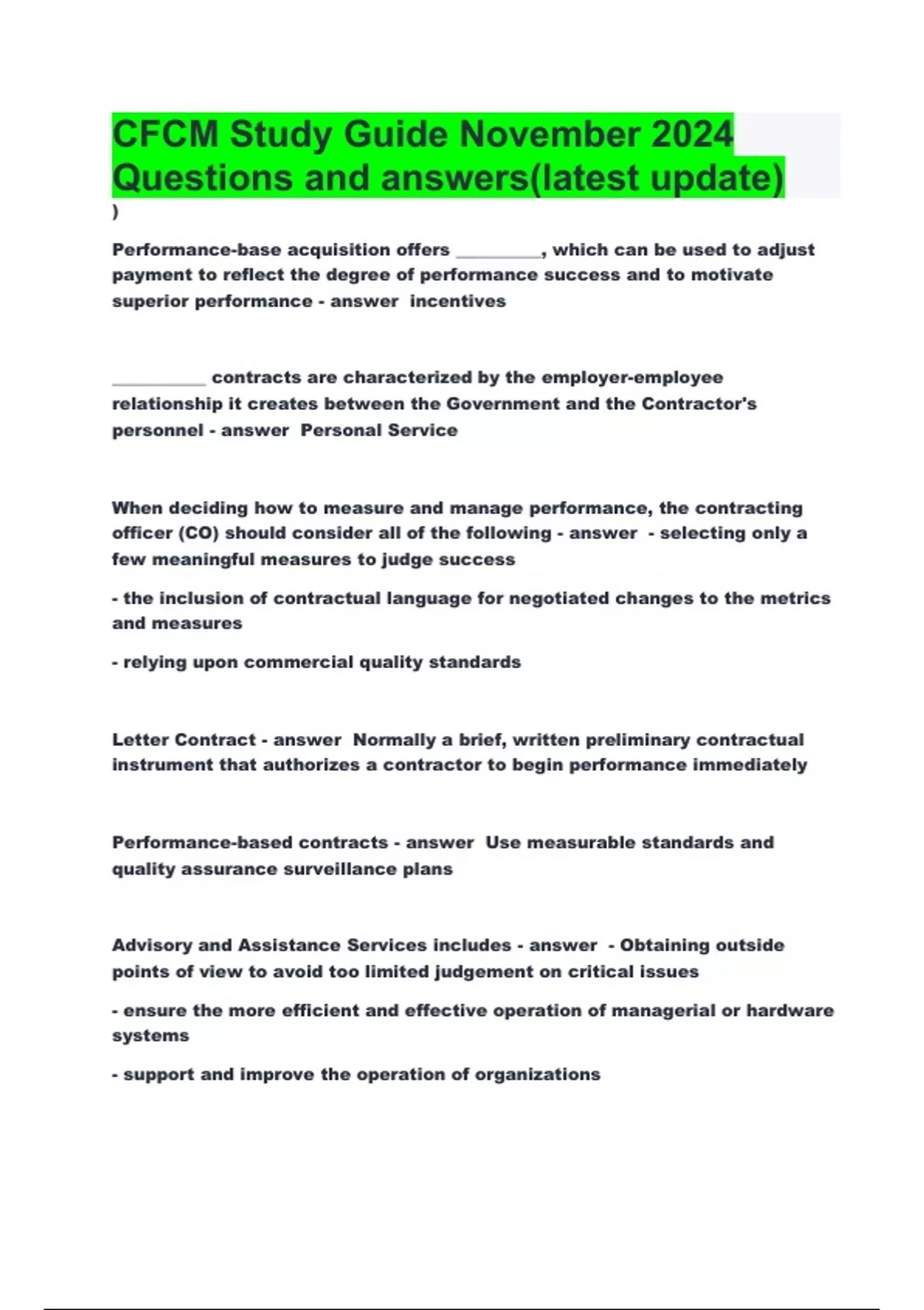 CFCM Study Guide November 2024 Questions and answers(latest update ...