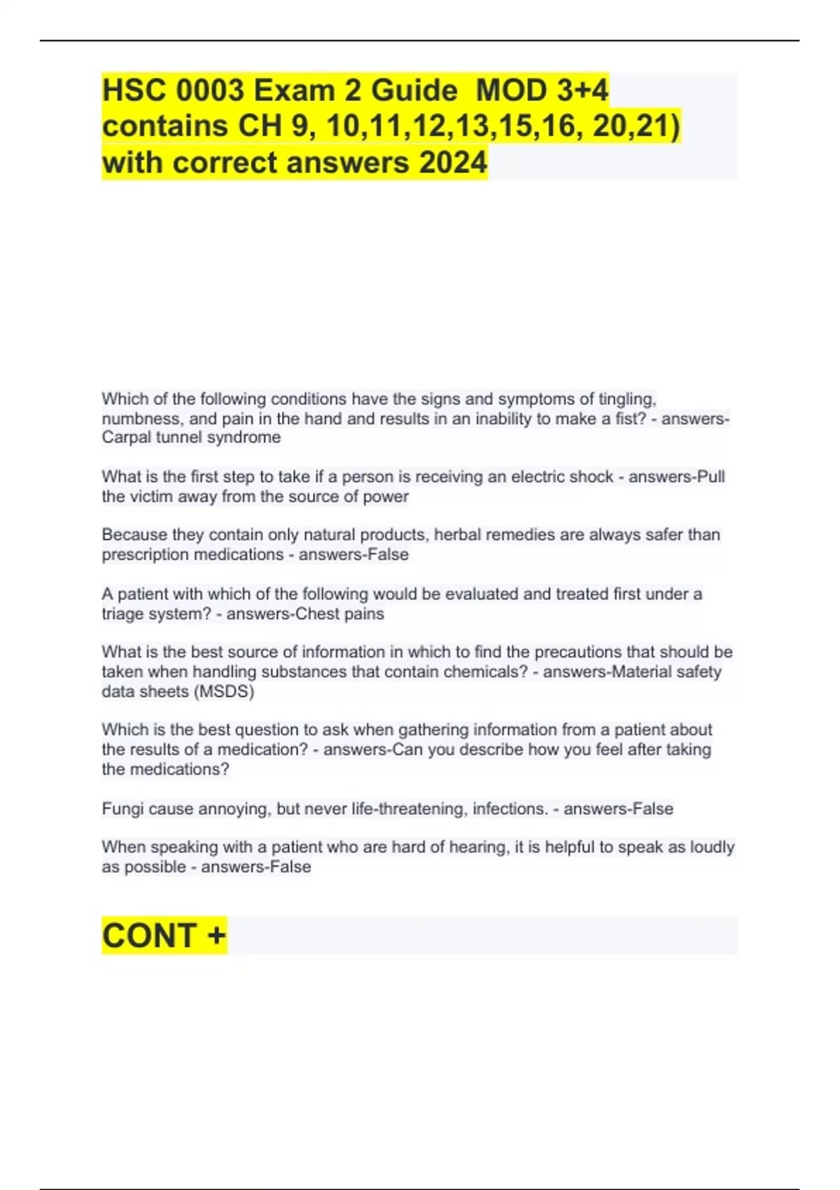 HSC 0003 Exam 2 Guide MOD 3+4 contains CH 9, 10,11,12,13,15,16, 20,21 ...
