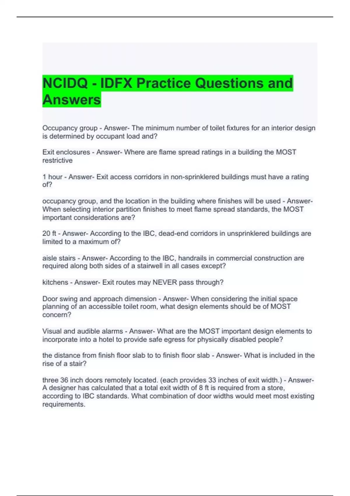 NCIDQ - IDFX Practice Questions and Answers 2024 - NCIDQ IDFX - Stuvia US