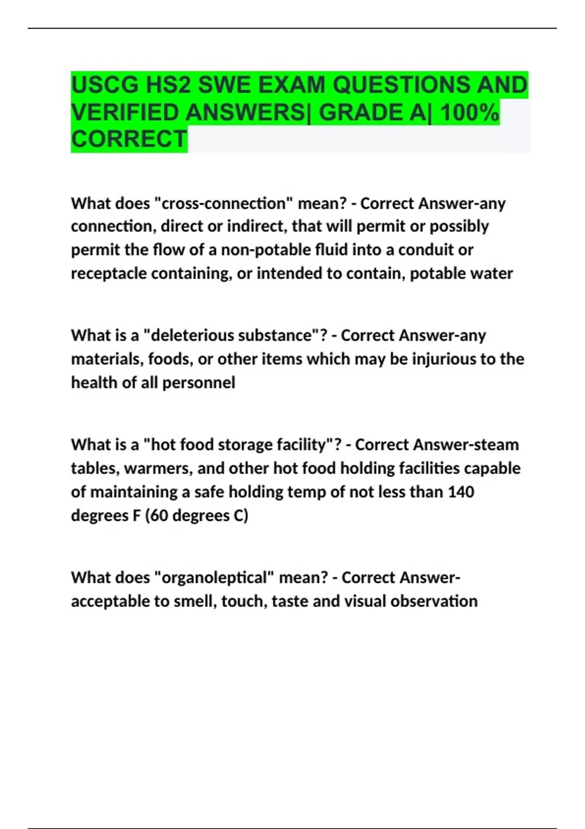 USCG HS2 SWE EXAM QUESTIONS AND VERIFIED ANSWERS| GRADE A| 100% CORRECT ...