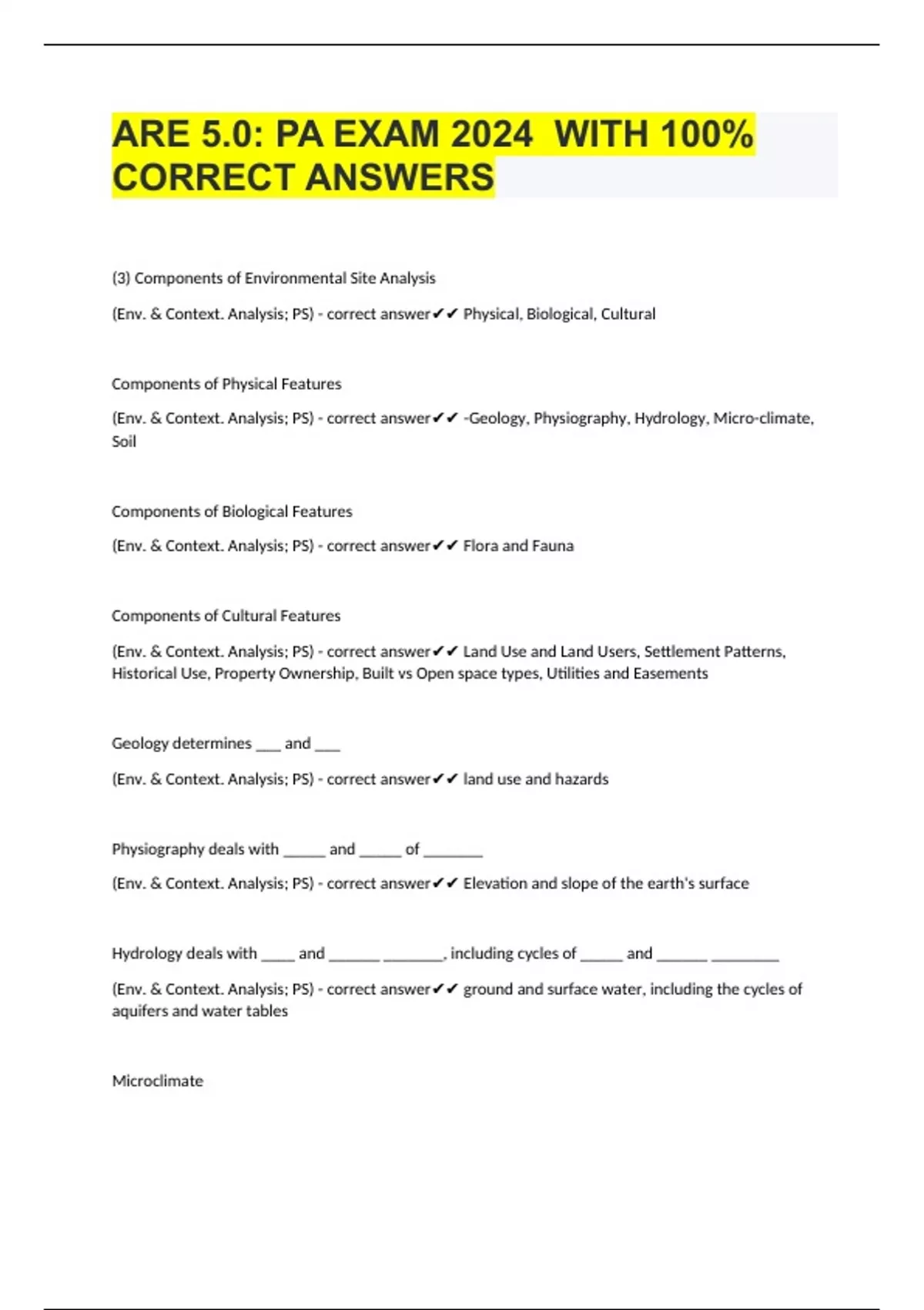 ARE 5.0: PA EXAM 2024 WITH 100% CORRECT ANSWERS - ARE 5.0: PA - Stuvia US