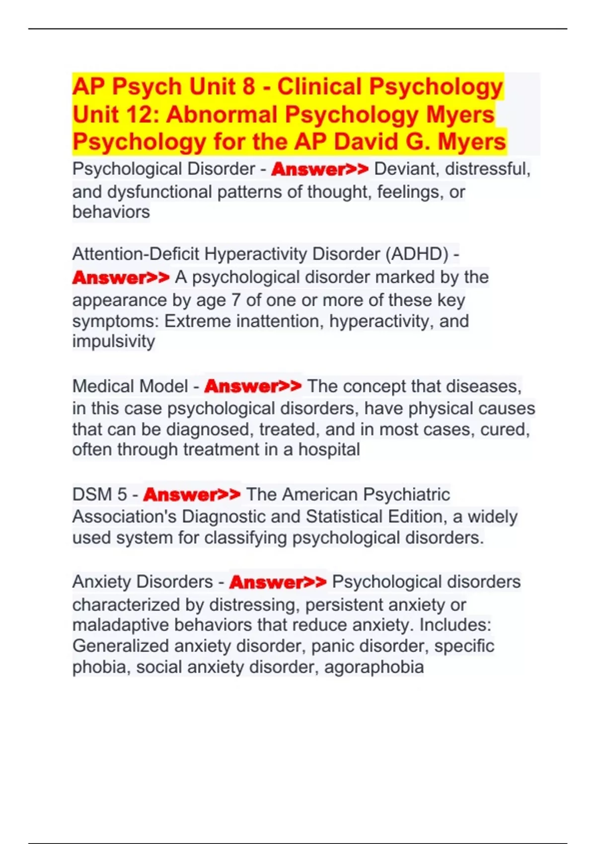 AP Psych Unit 8 - Clinical Psychology Unit 12: Abnormal Psychology ...