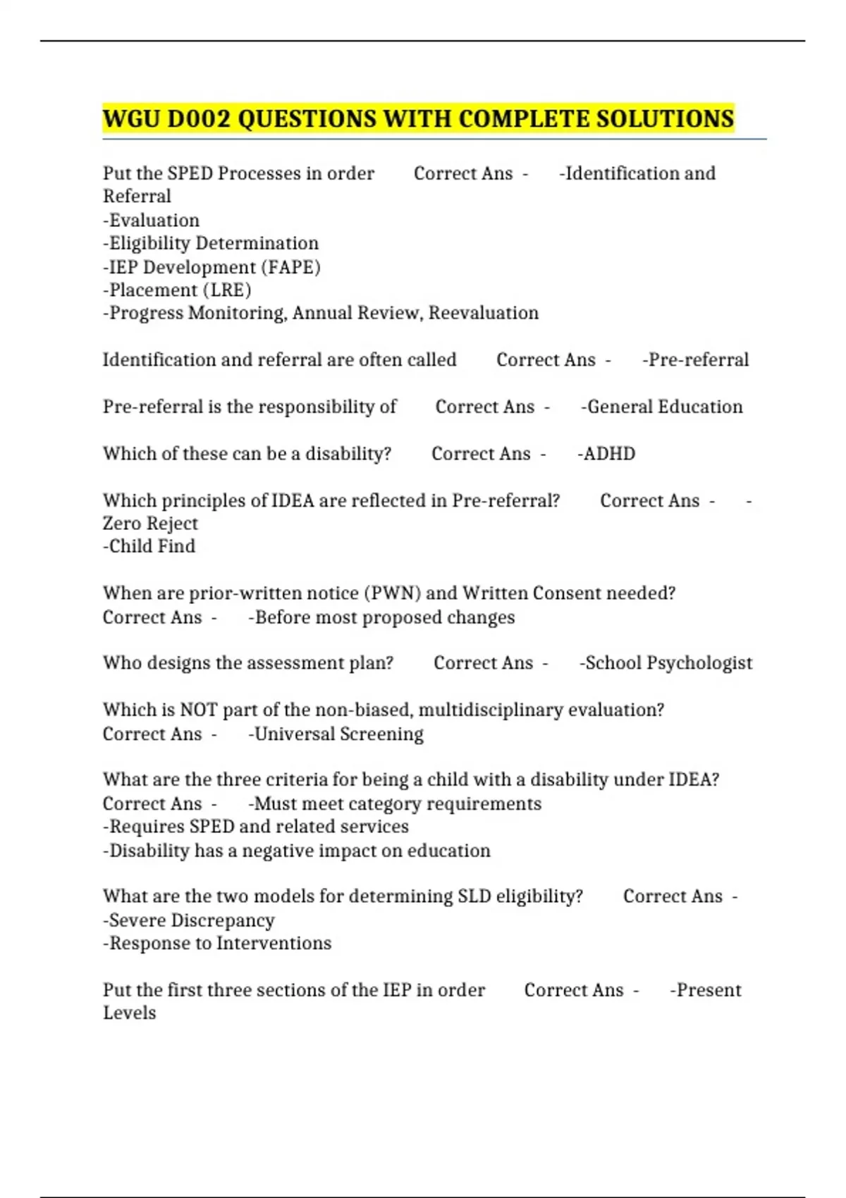 WGU D002 QUESTIONS WITH COMPLETE SOLUTIONS - WGU D002 - Stuvia US