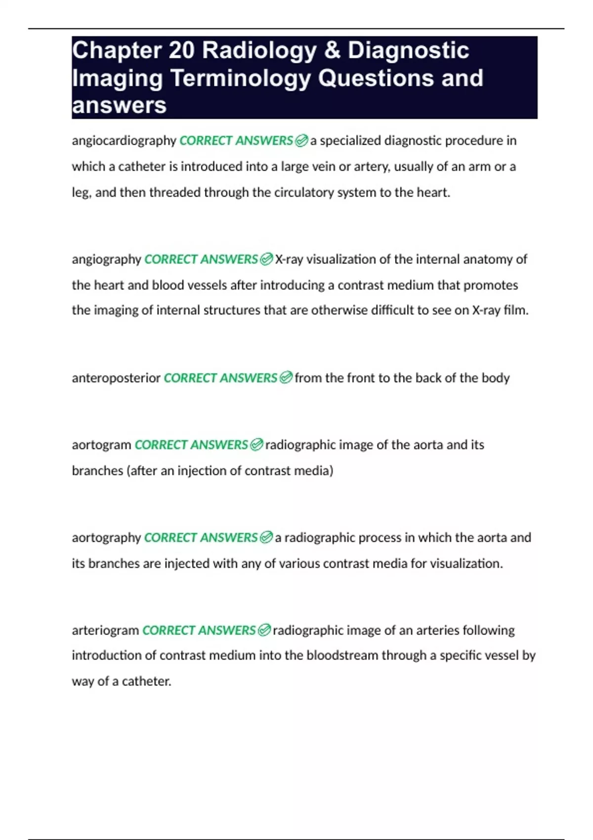 Chapter 20 Radiology & Diagnostic Imaging Terminology Questions and answers - Chapter 20 ...