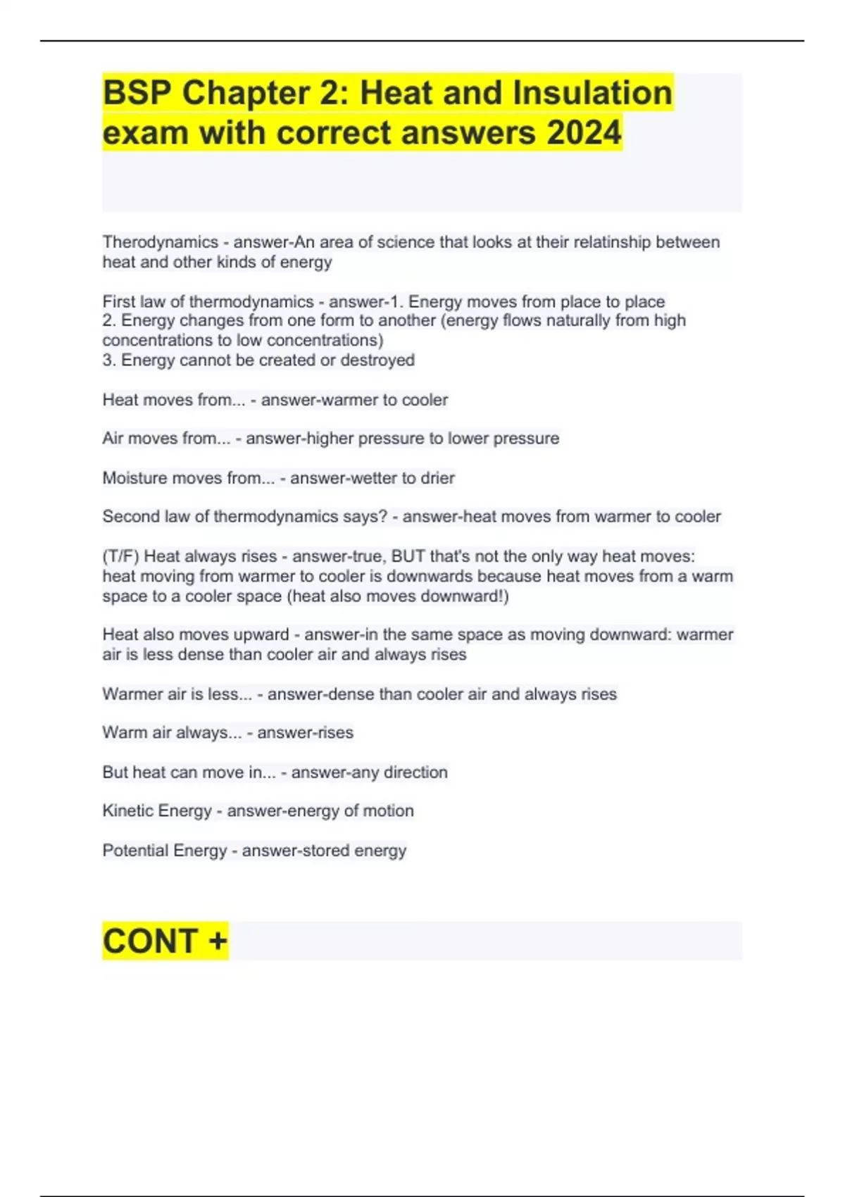 BSP Chapter 2 Heat and Insulation exam with correct answers 2024 - BSP ...