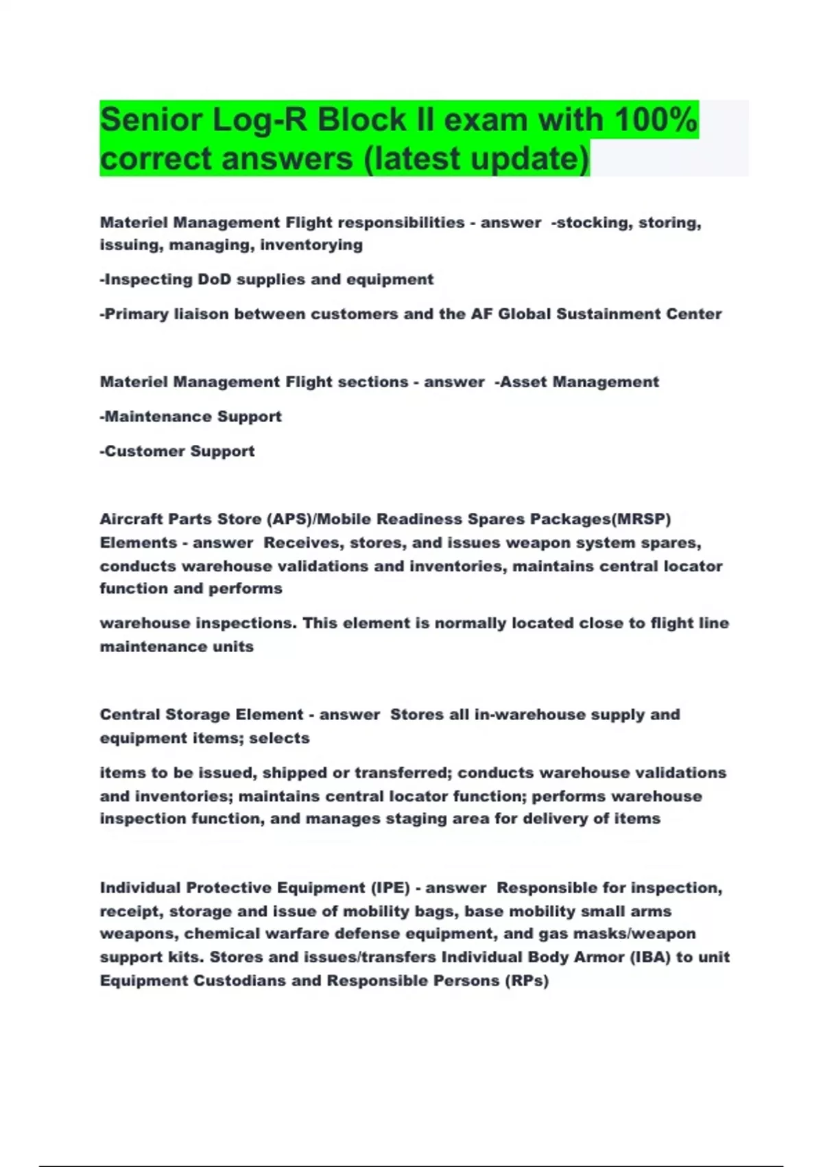 Senior Log-R Block II exam with 100% correct answers (latest update ...