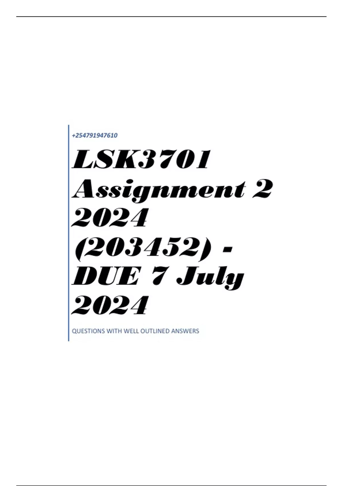 LSK3701 Assignment 2 2024 (203452) - DUE 7 July 2024 - LSK3701 (LSK3701) - Stuvia SA