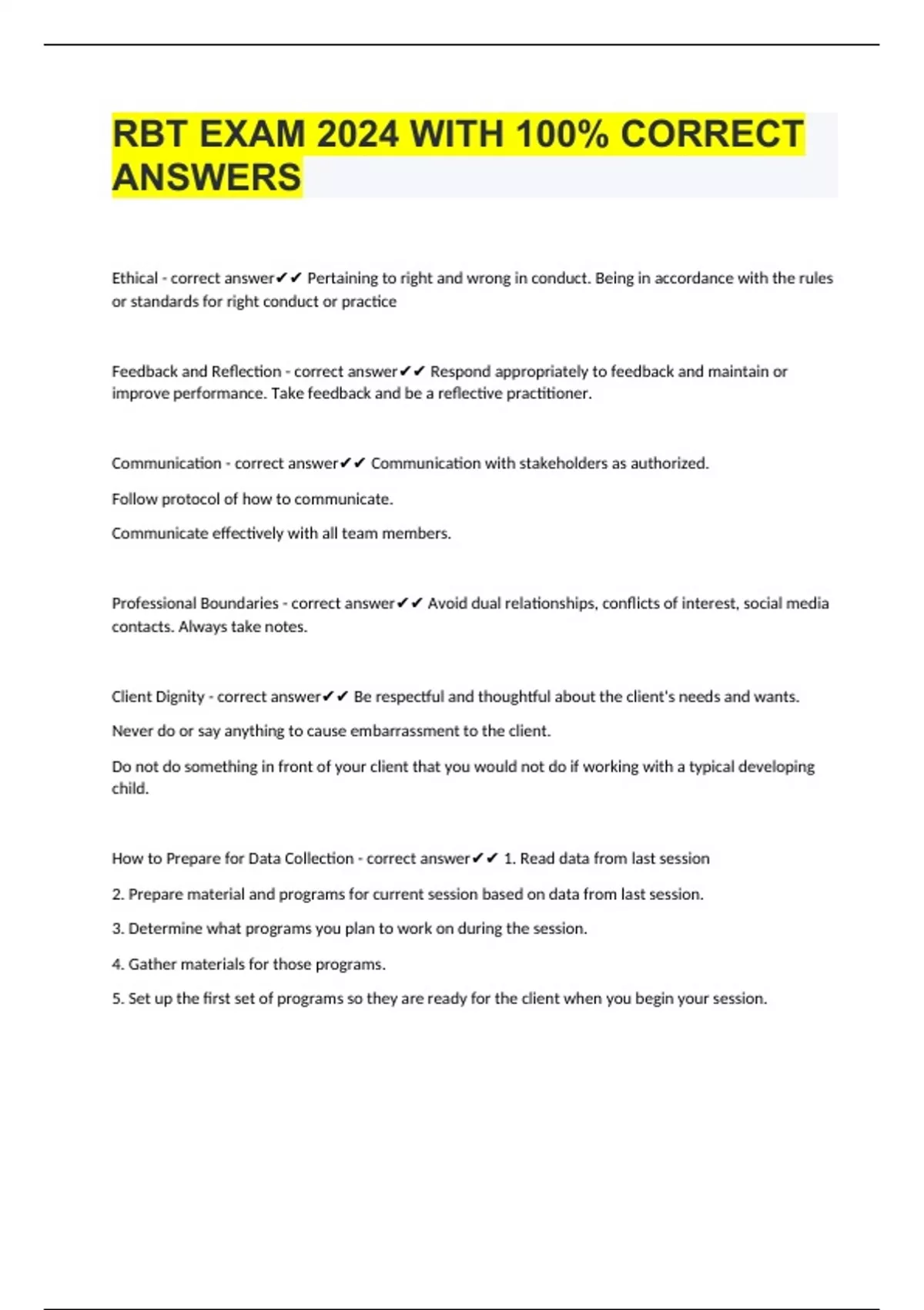 RBT EXAM 2024 WITH 100% CORRECT ANSWERS - RBT - Stuvia US