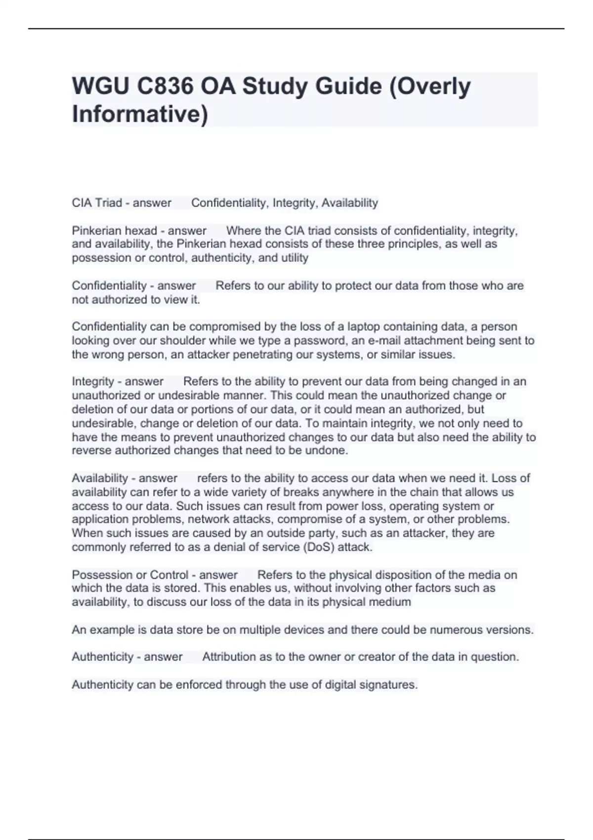 WGU C836 OA Study Guide (Overly Informative) Questions with correct ...