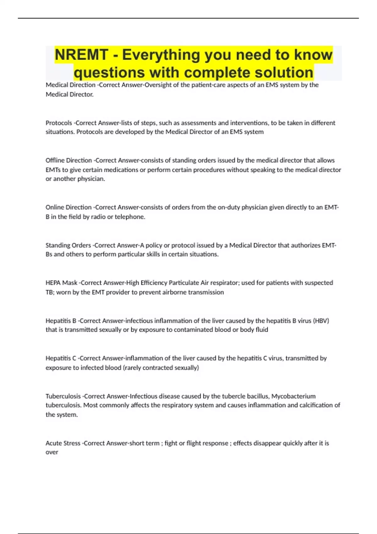 NREMT - Everything you need to know questions with complete solution ...