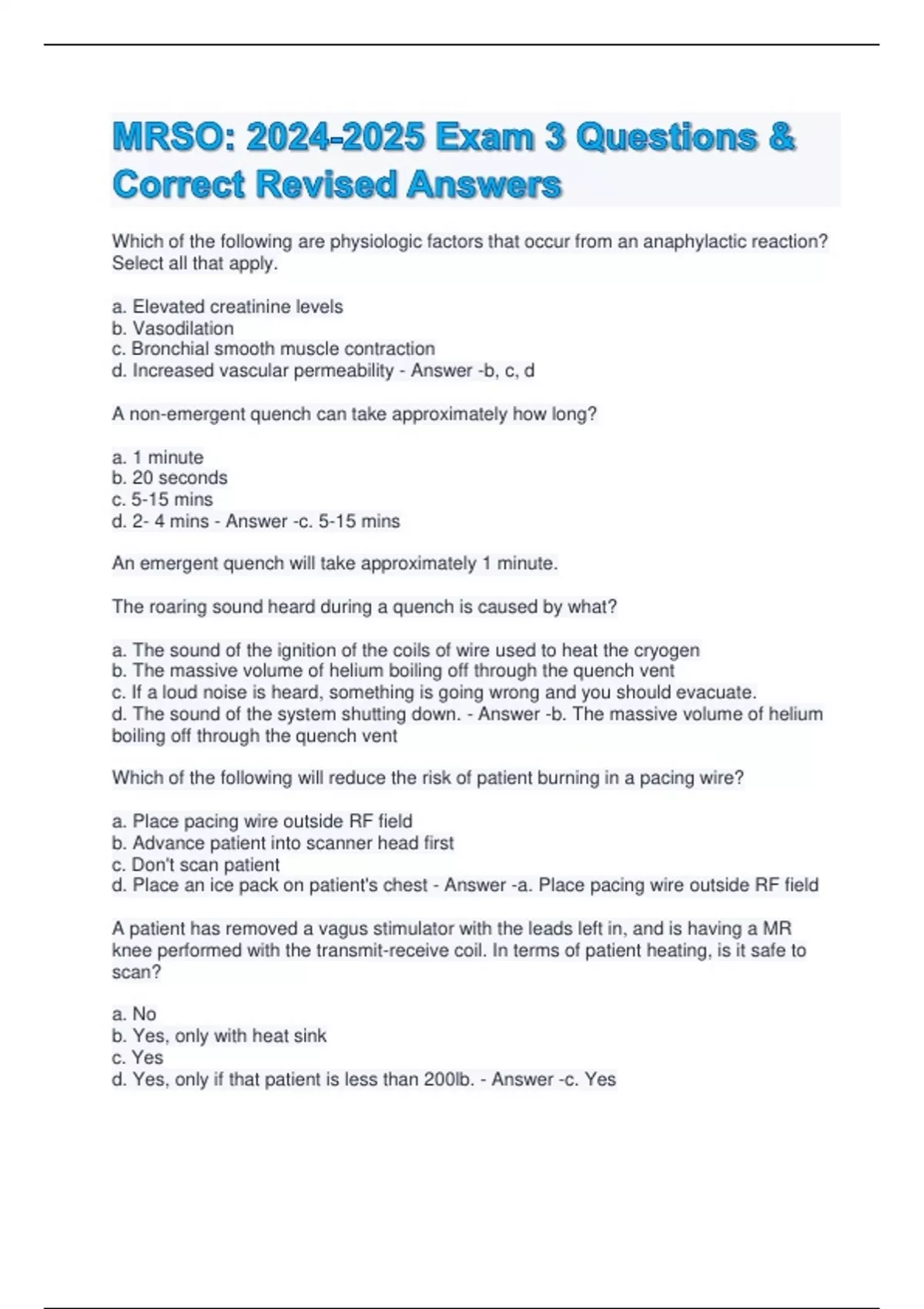 MRSO: Exam 3 Questions & Correct Revised Answers - MRSO - Stuvia US