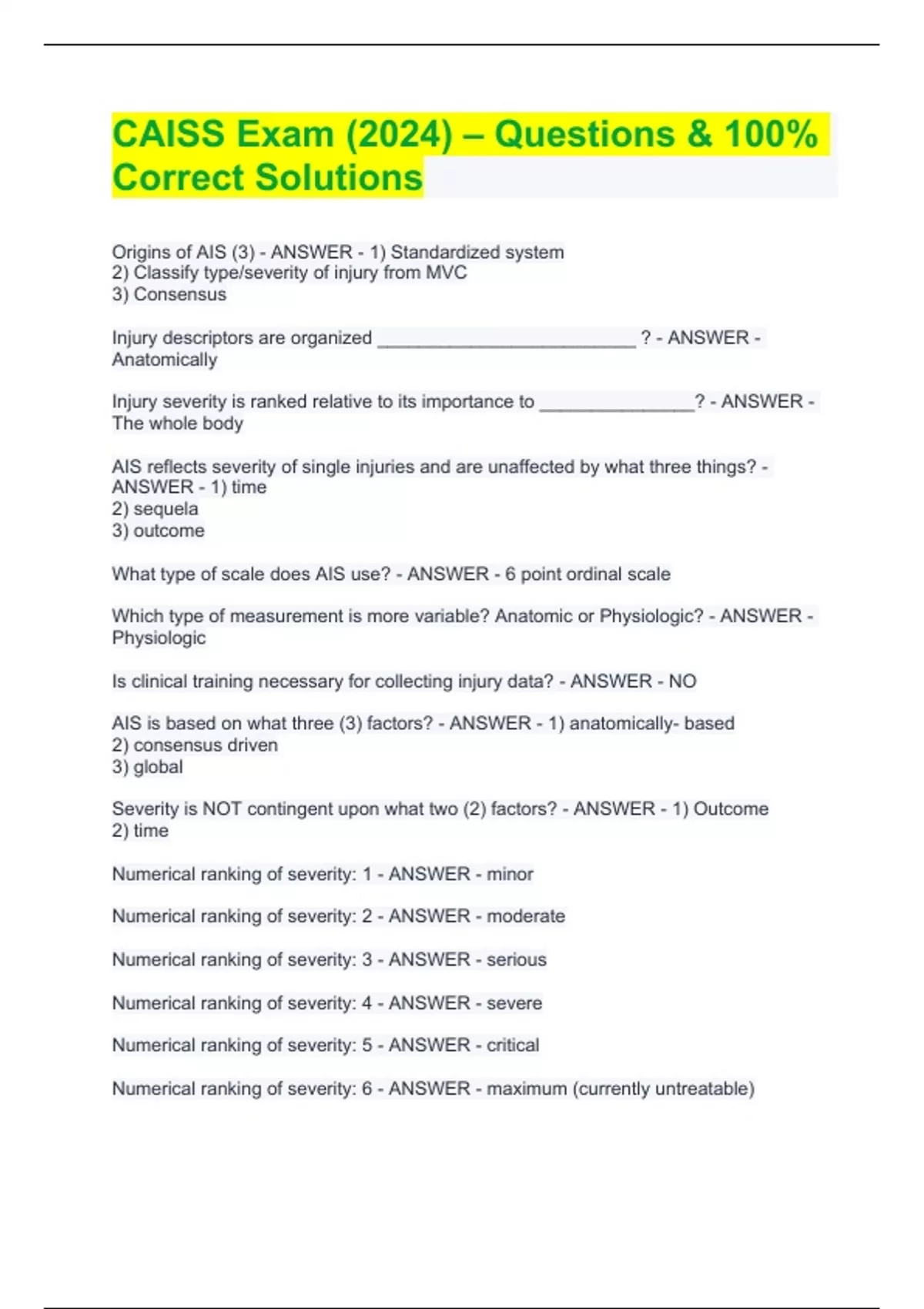 CAISS Exam (2024) – Questions & 100% Correct Solutions - CAISS - Stuvia US