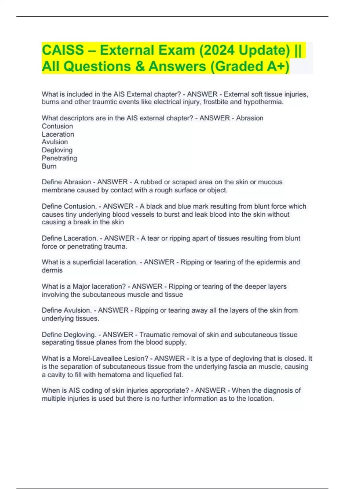 CAISS – External Exam (2024 Update) || All Questions & Answers (Graded ...