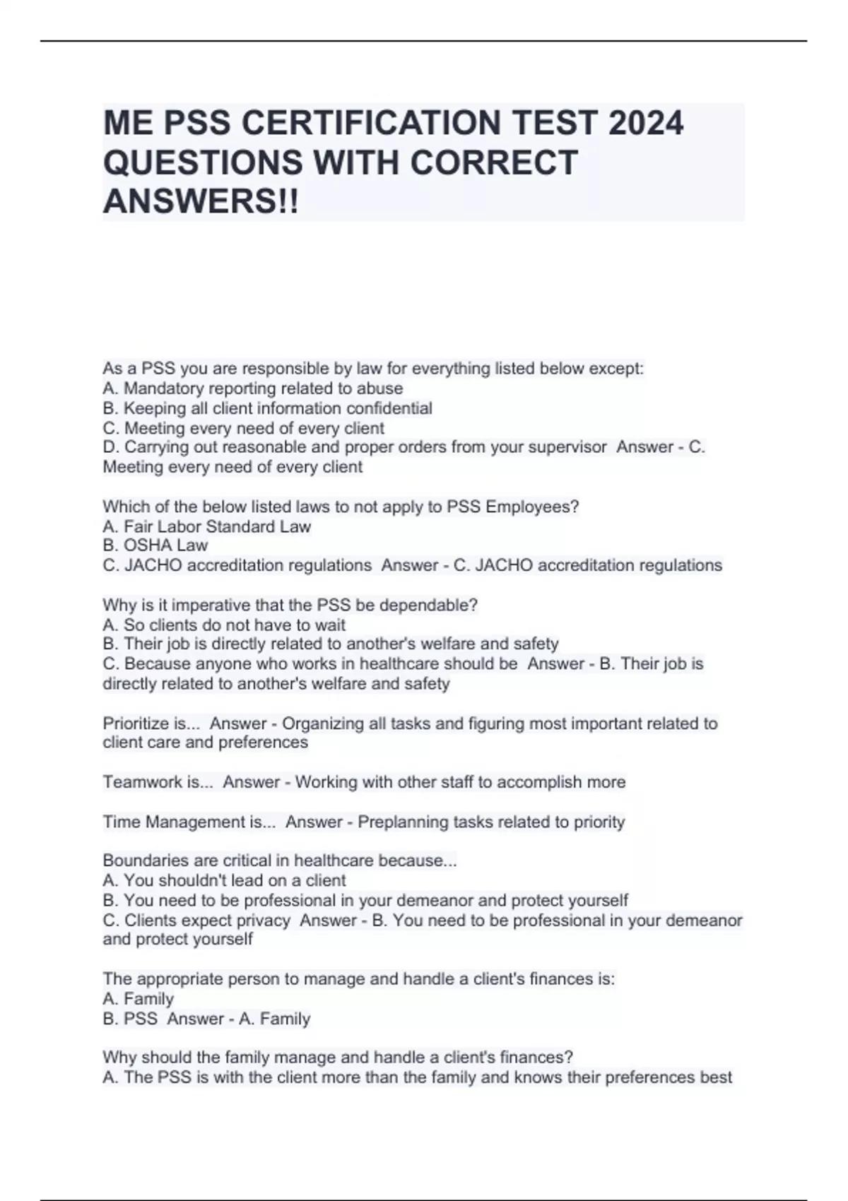 ME PSS CERTIFICATION TEST 2024 QUESTIONS WITH CORRECT ANSWERS!! - PSS ...